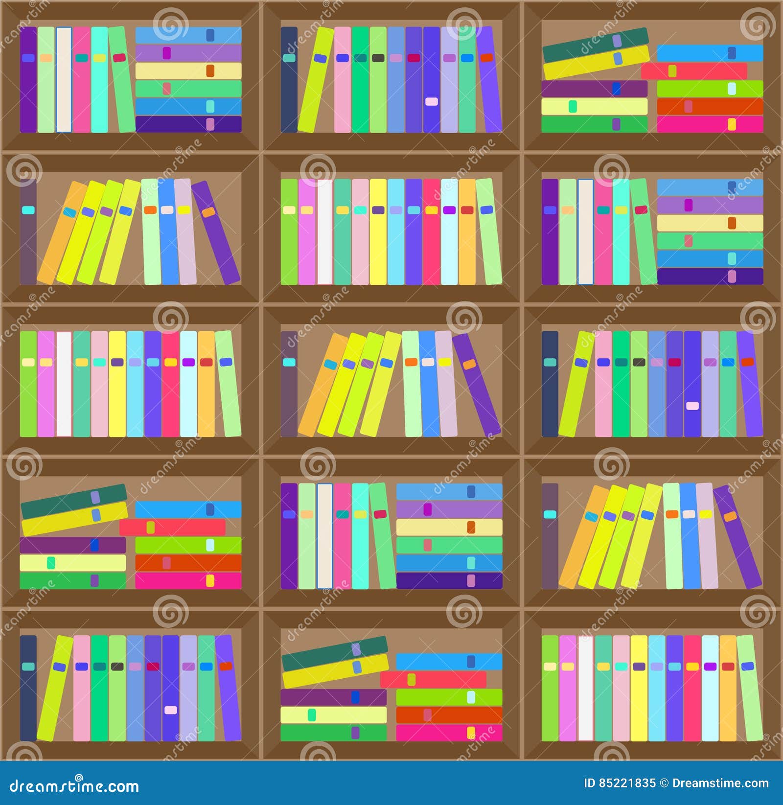 Flat Colorful Bookshelf Layout Seamless Pattern. Stock Illustration ...