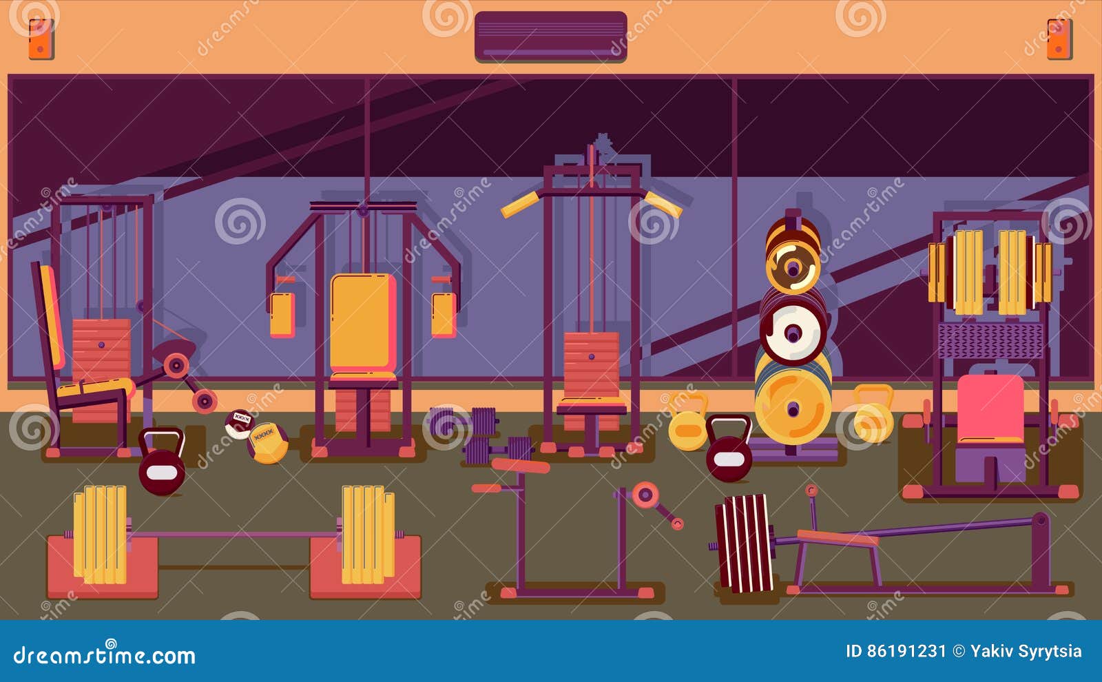 Flat colorful gym. stock vector. Illustration of isolated - 86191231