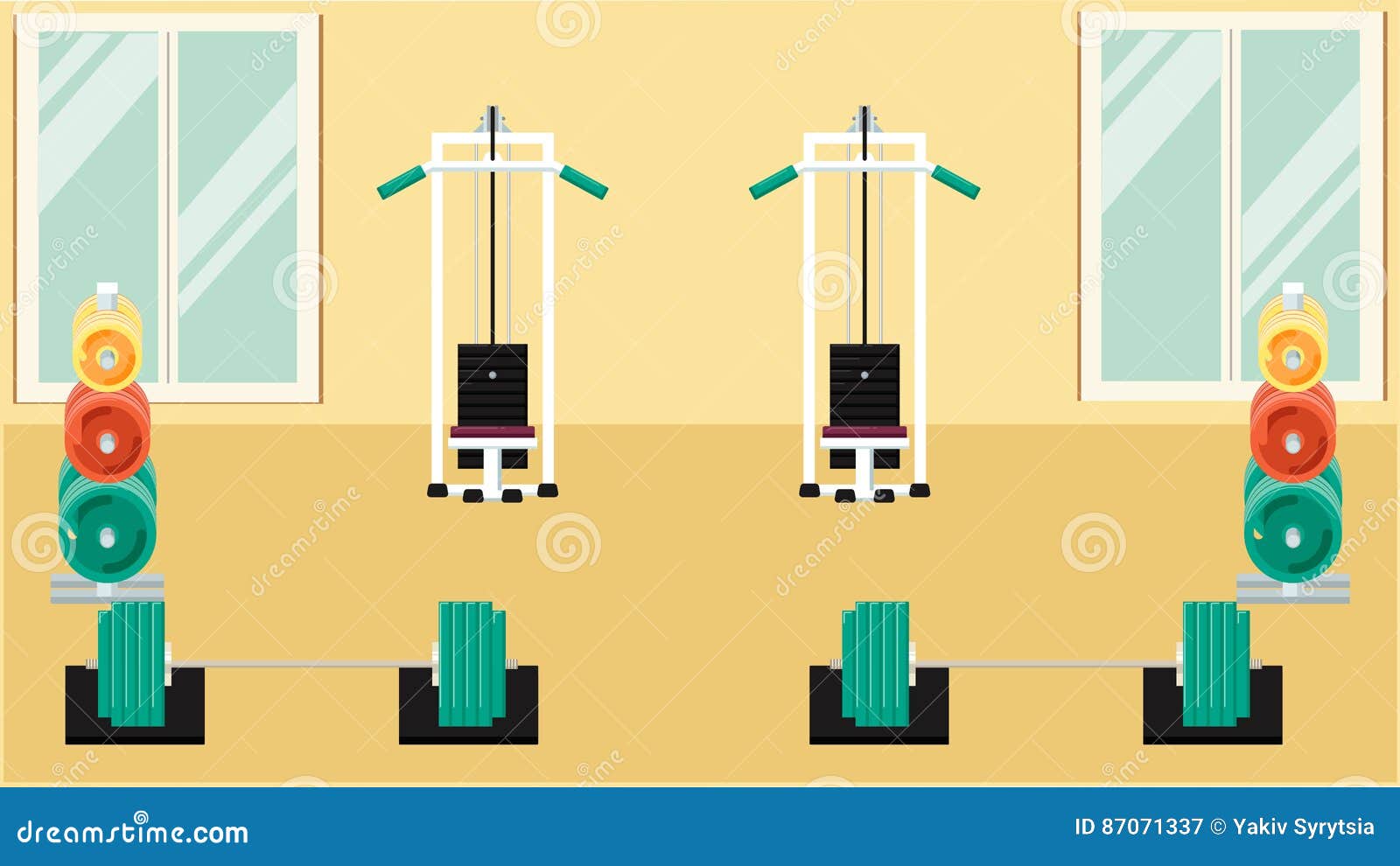 Flat colorful gym. stock vector. Illustration of care - 87071337