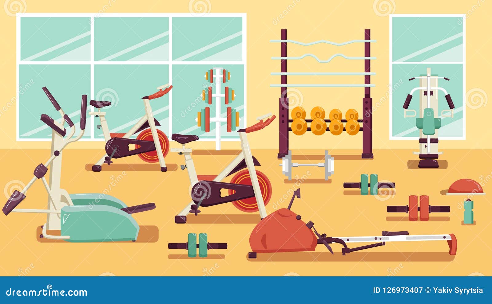 Gym Colorful Flat Illustration Vector Healthy Workout Stock Vector ...