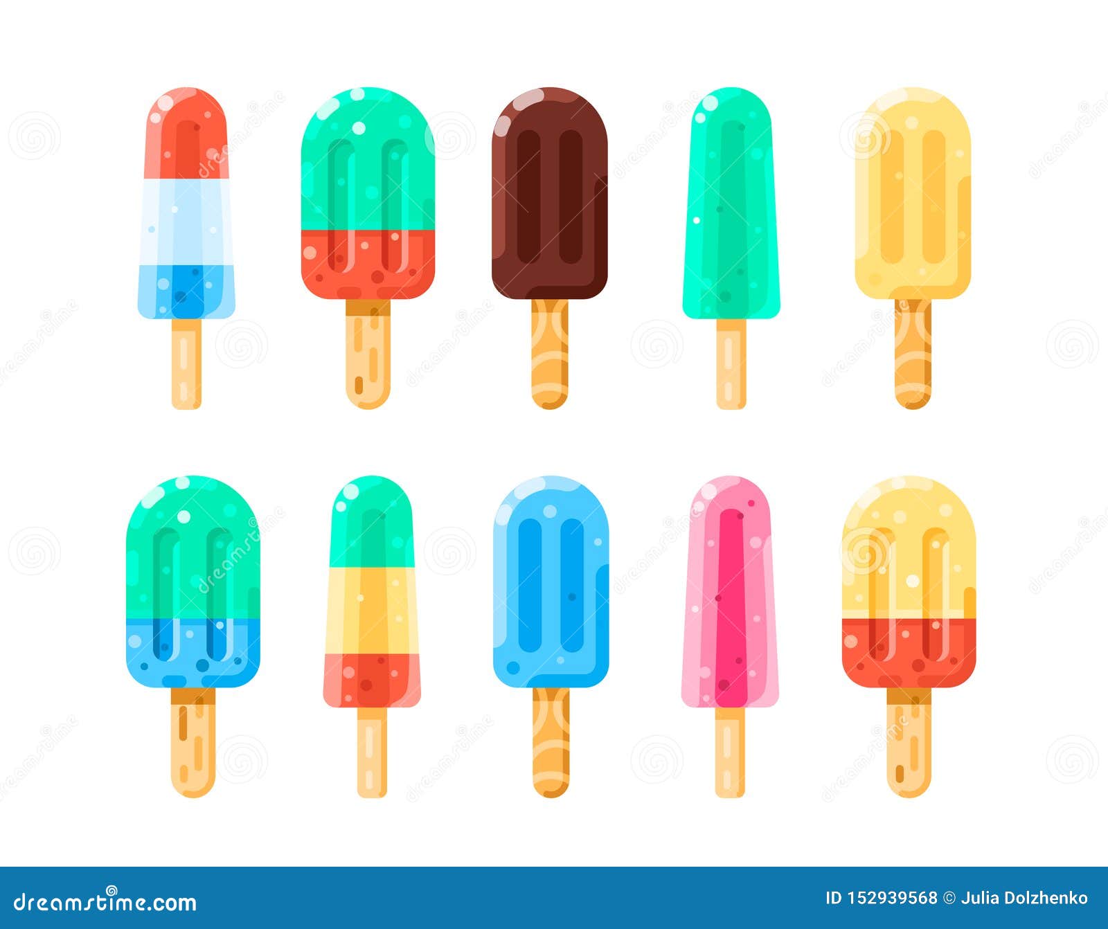 Flat Colorful Ice Popsicle Icon Vector Set Stock Vector - Illustration ...