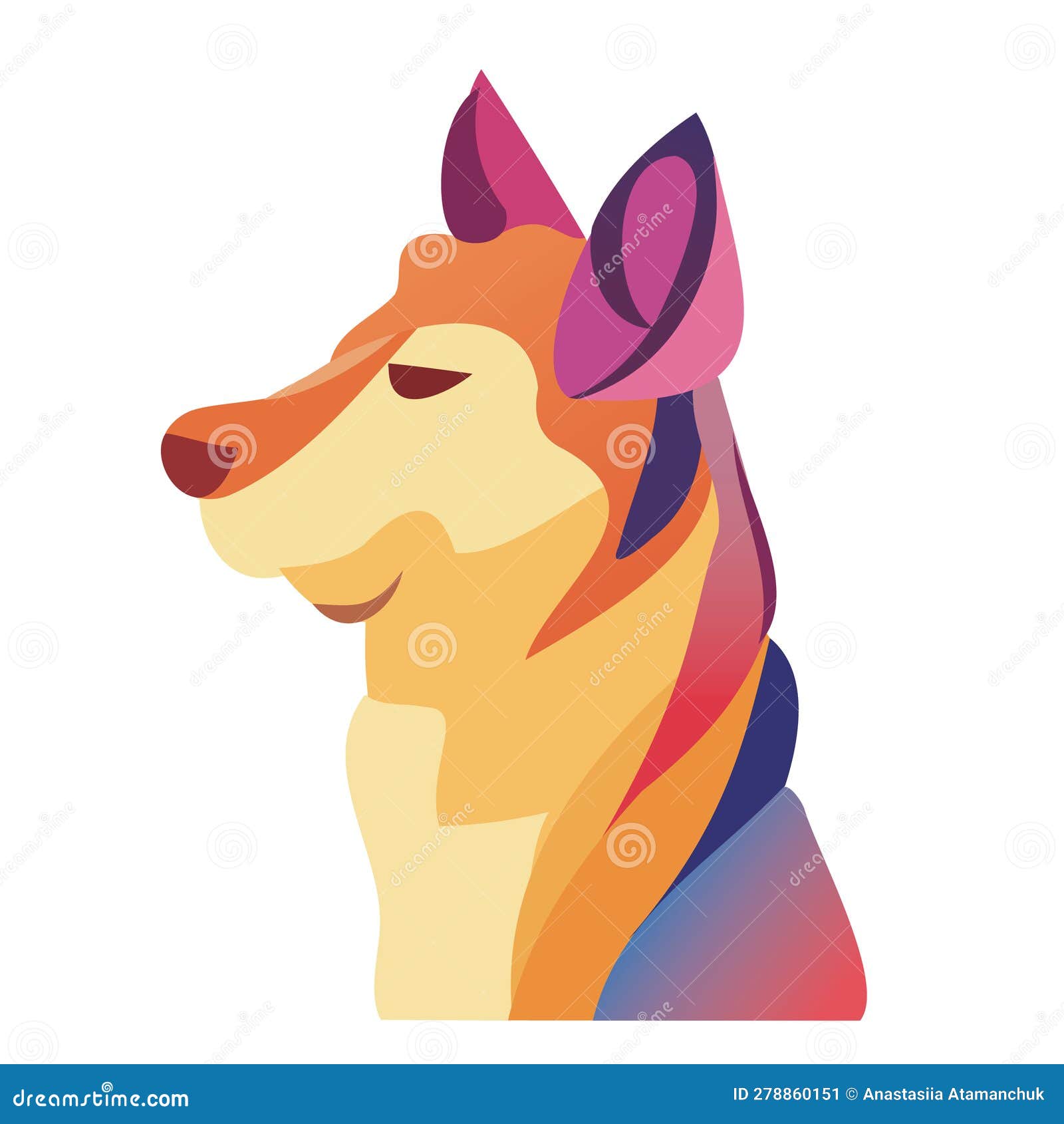 Flat Colorful Illustration of a Dog in Profile. Portrait of a Dog ...