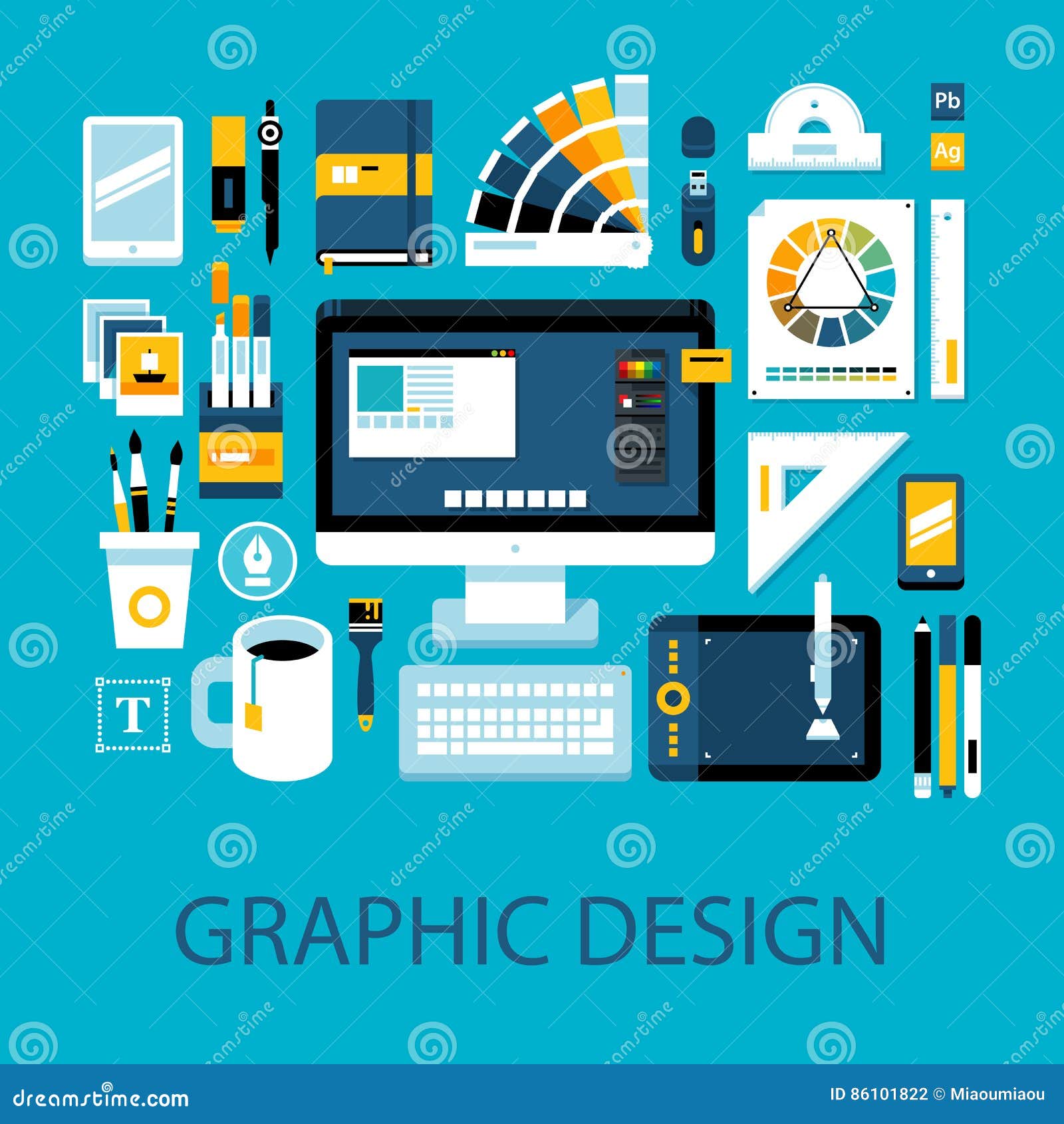 Flat Colorful Illustration about Graphic Design and Art Stock Vector ...