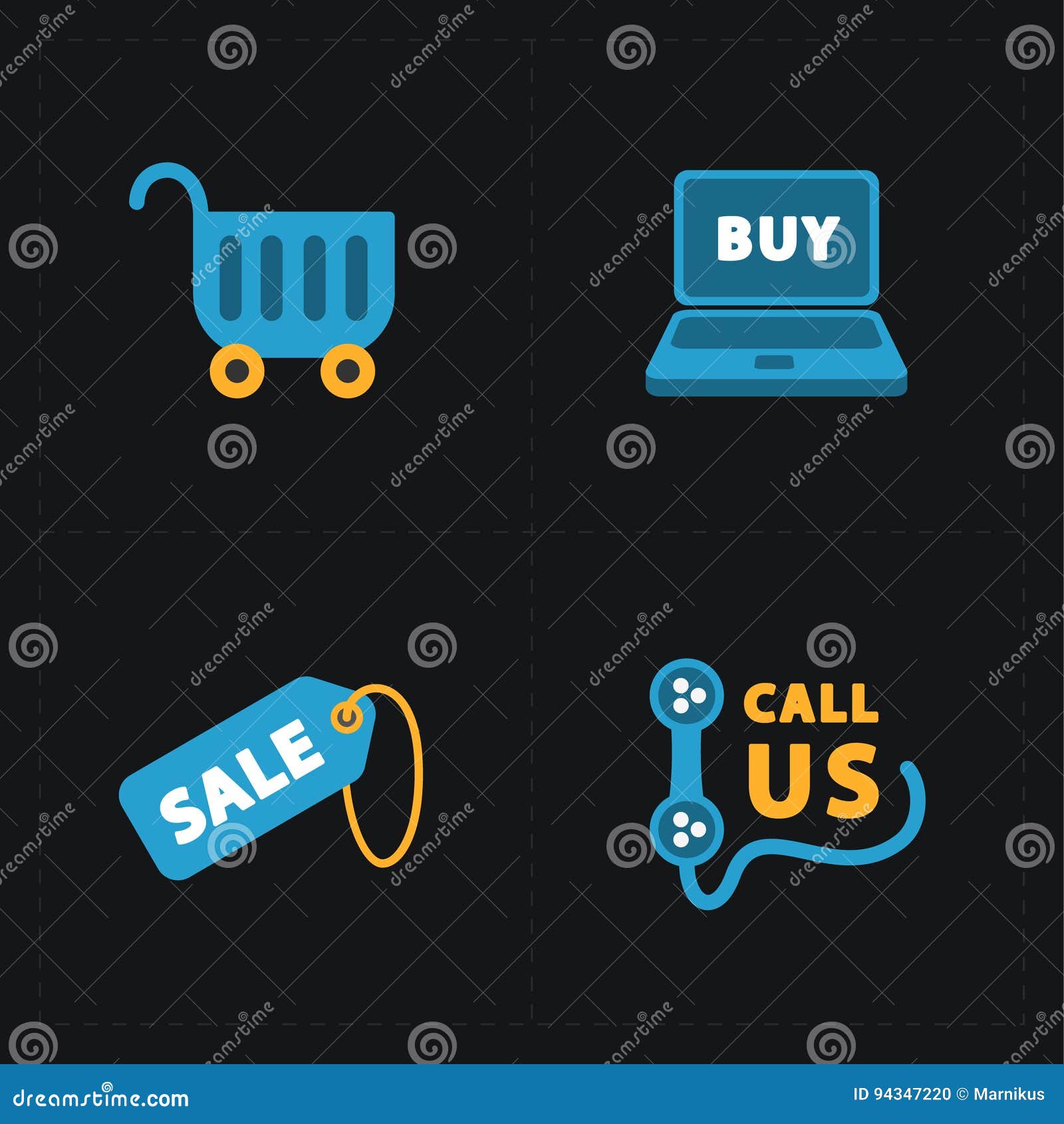 Flat Colorful Shop Icons on Black Stock Vector - Illustration of cart ...