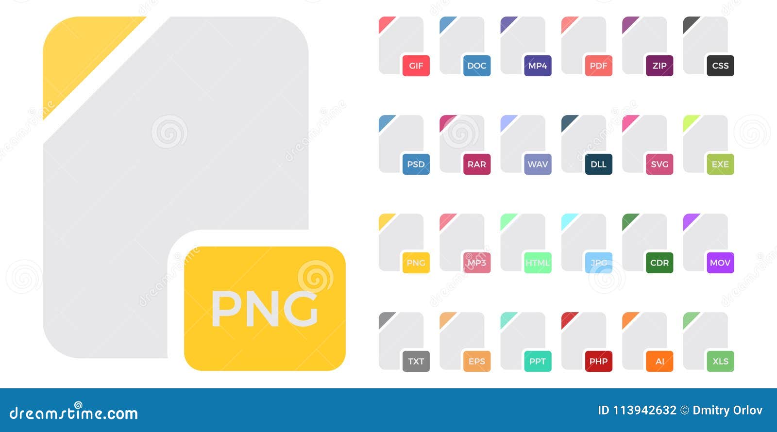 Flat Colorful Vector File Format Icons Set Isolated On White, Document ...