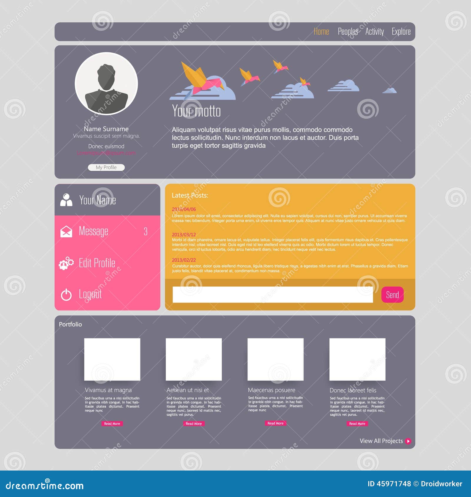 Flat Colorful Website Template Design Stock Vector - Illustration of ...