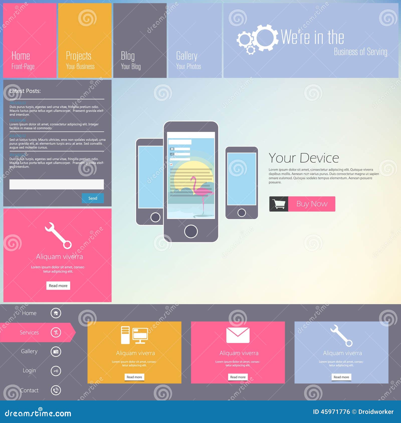 Flat Colorful Website Template Design Stock Vector - Illustration of ...