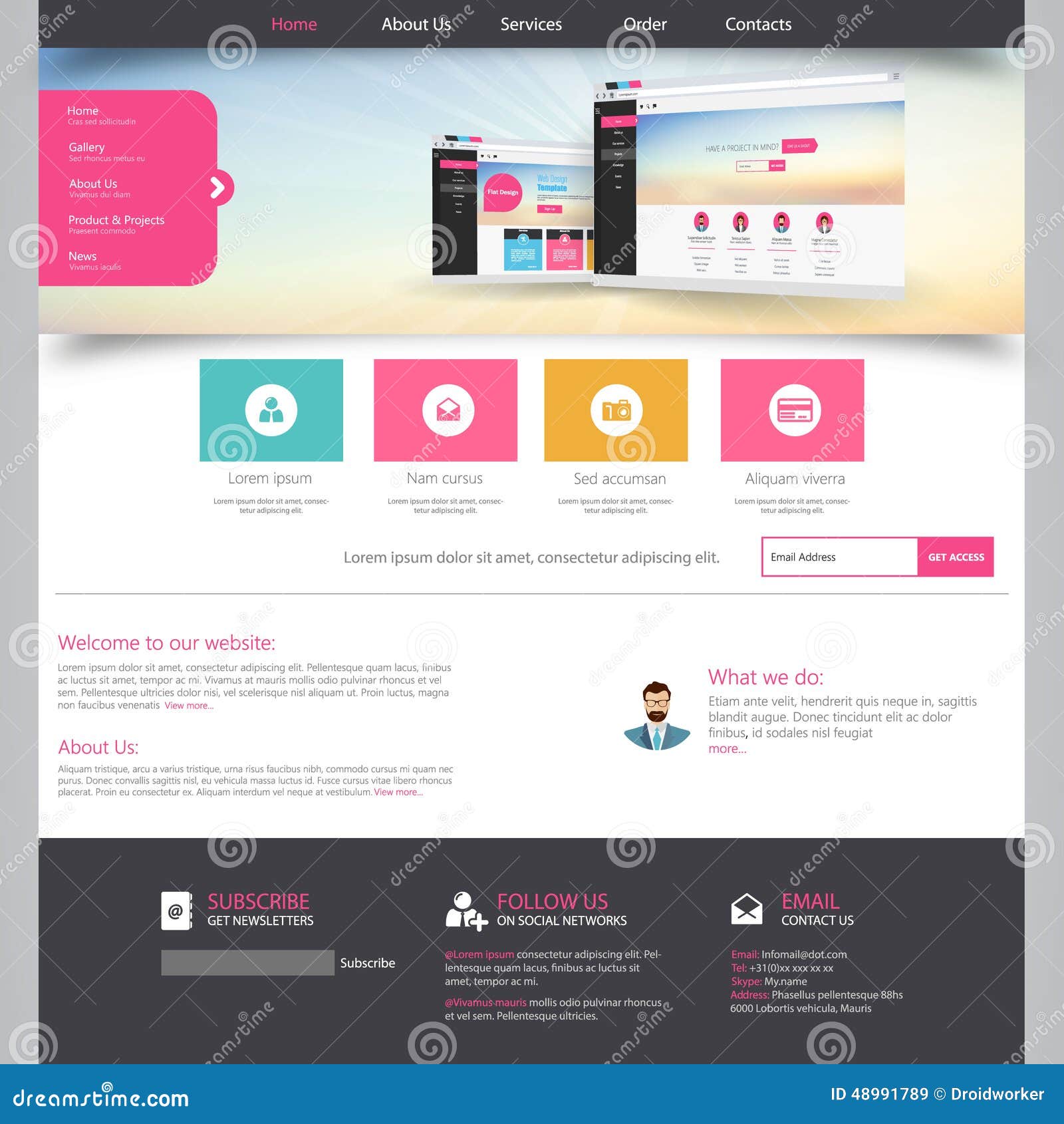 Flat Colorful Website Template Design Stock Vector - Illustration of ...