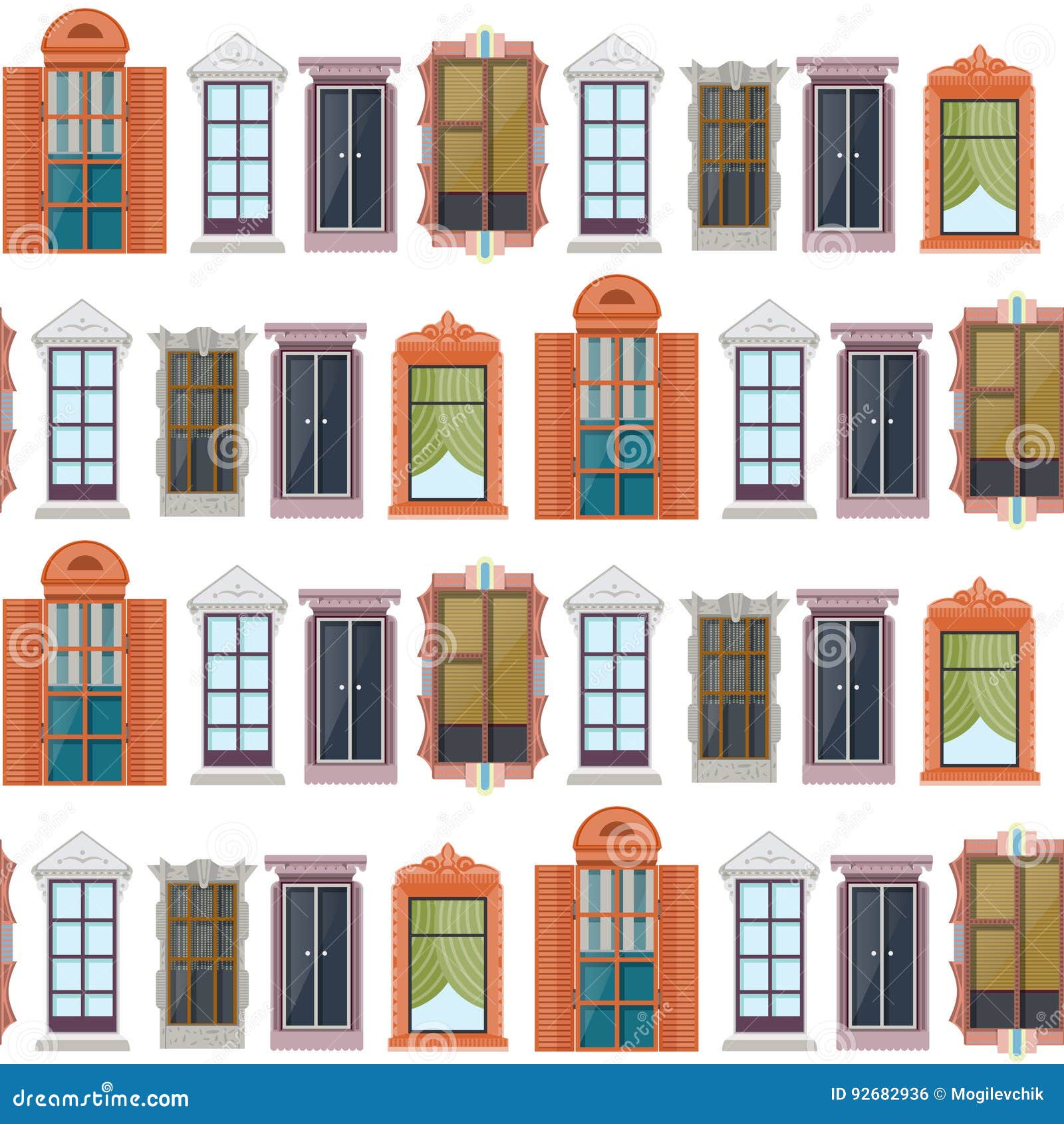 Flat Colorful Windows Seamless Pattern Stock Vector - Illustration of ...
