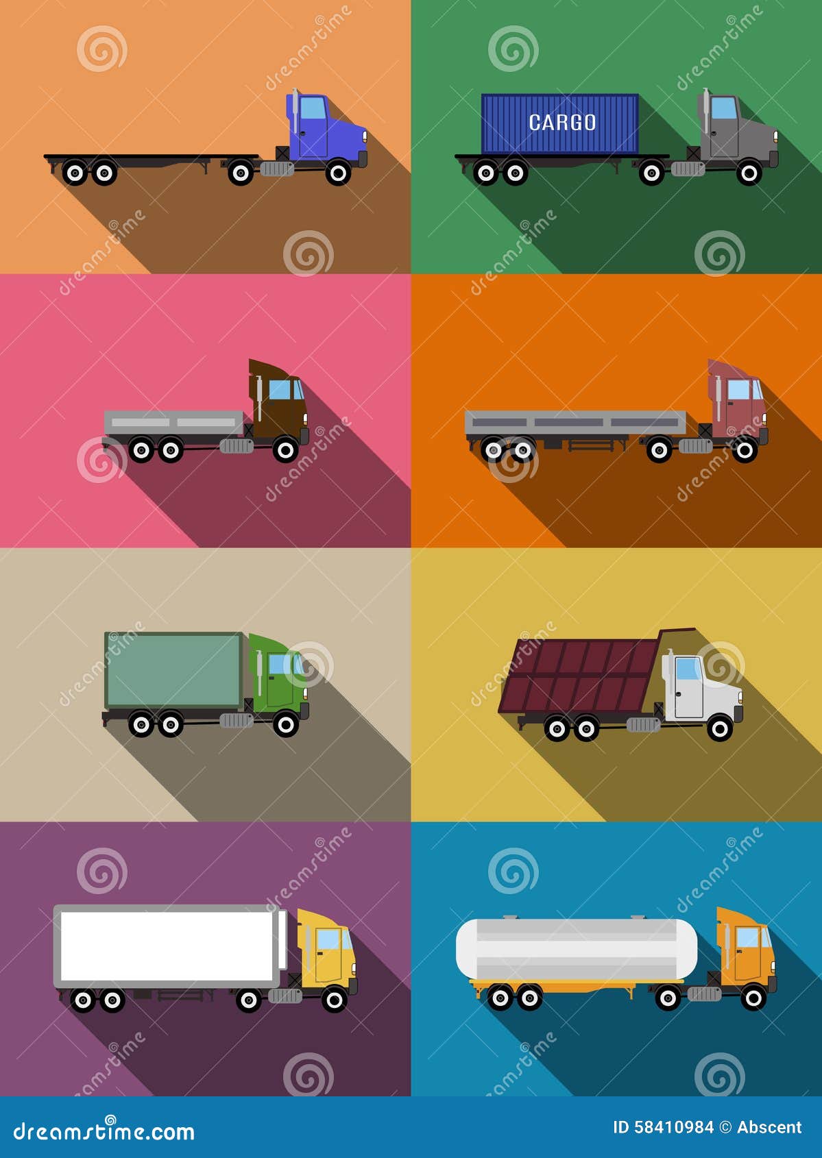 Flat Commercial Vehicles Set Stock Vector - Illustration of icons ...