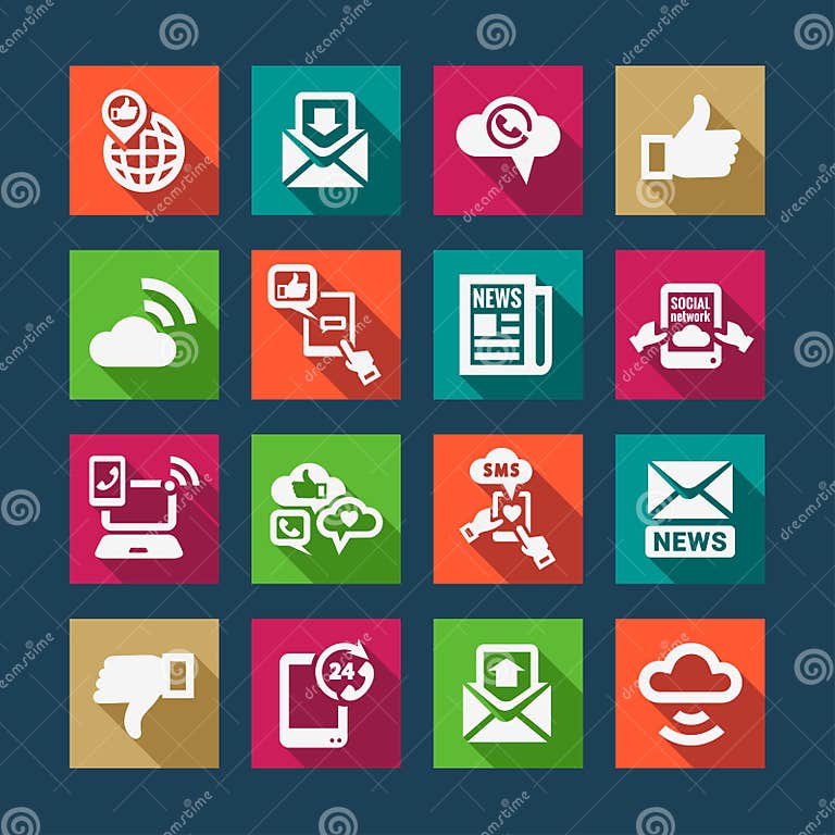 Flat Communication Icons Set Stock Vector - Illustration of book ...