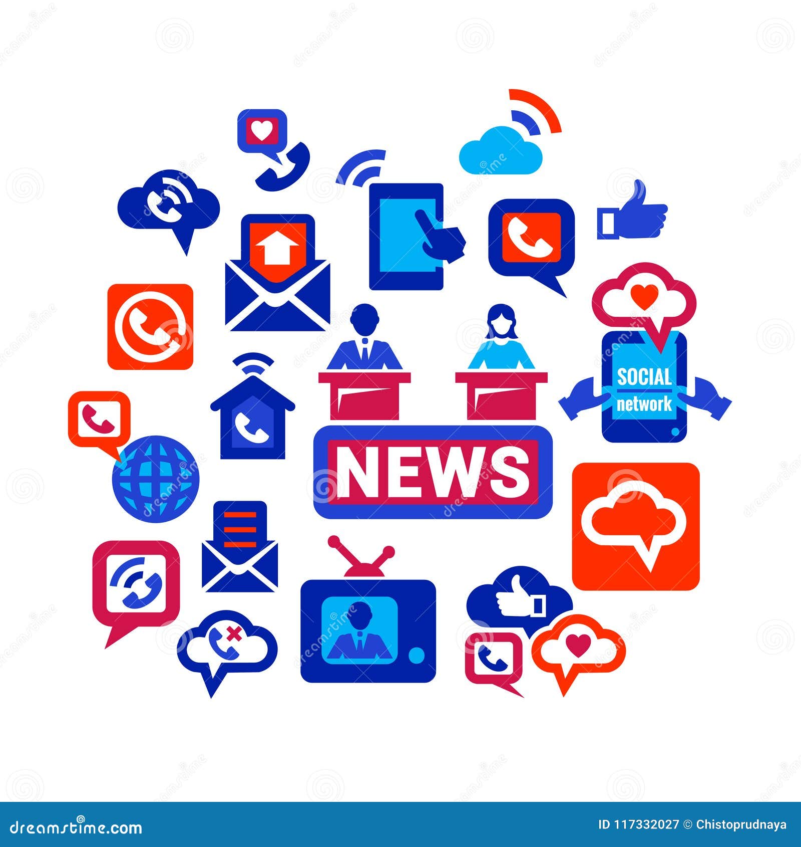 Flat Communication Icon Set Stock Vector - Illustration of computer ...