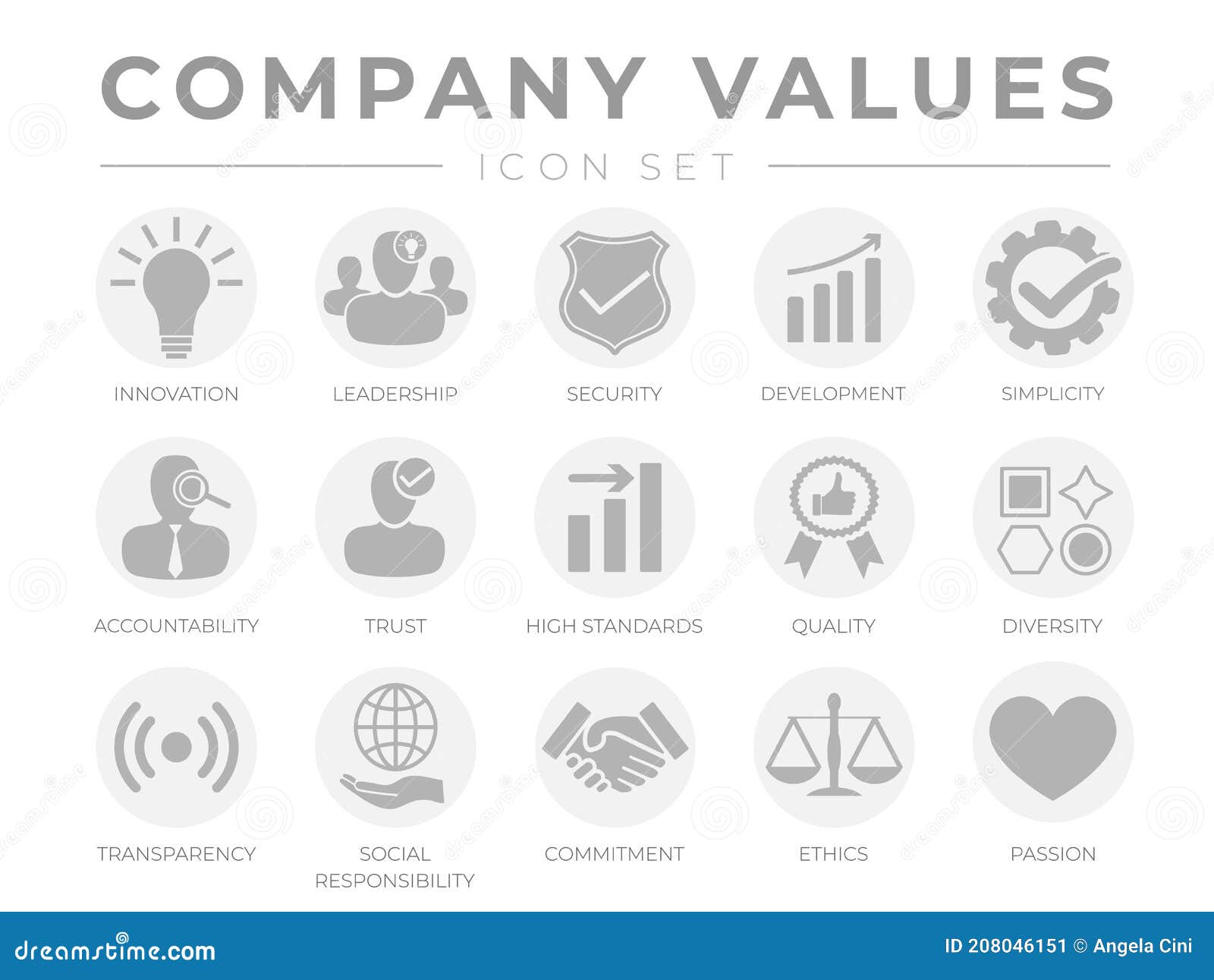 Flat Company Core Values Icon Set. Innovation, Stability, Security ...