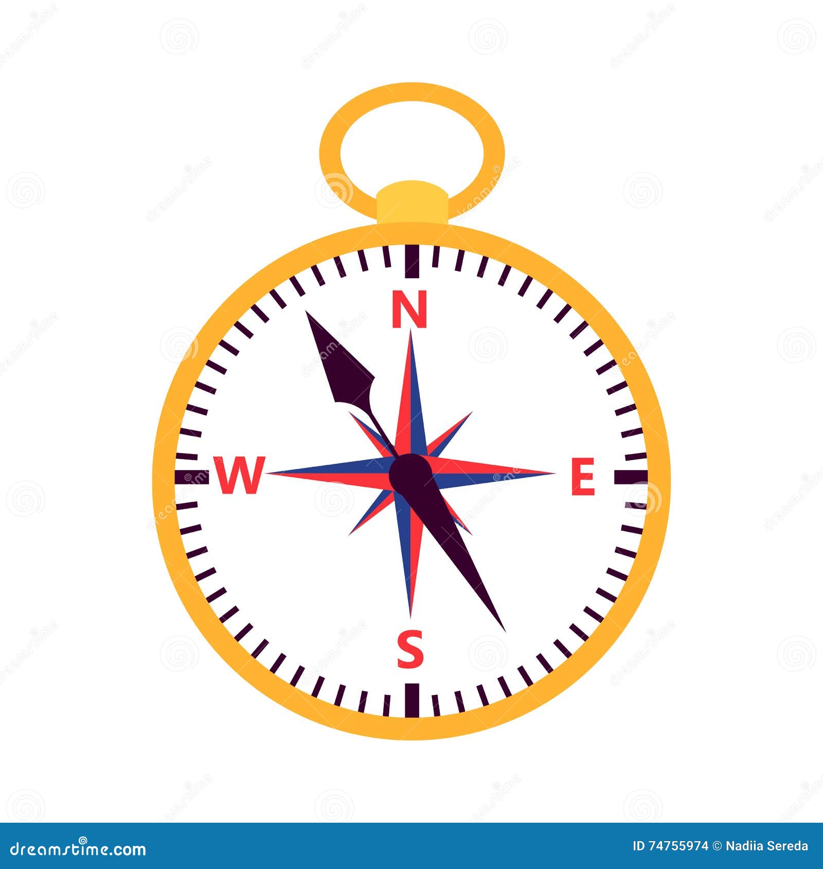 Flat compass over white stock vector. Illustration of travel - 74755974