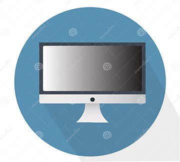 Flat Computer in a Blue Circle. White Background. Stock Vector ...