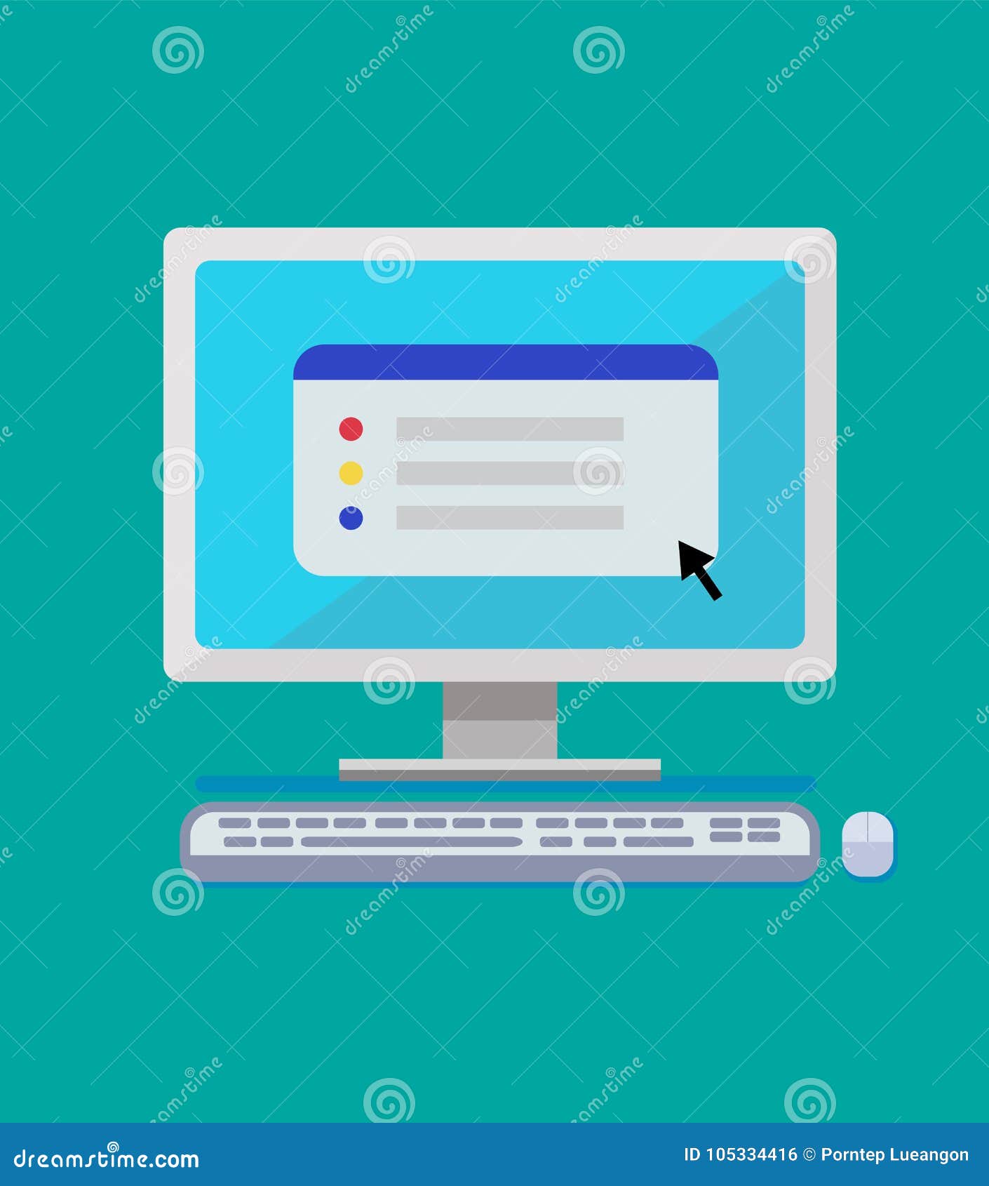 Flat Computer Design with Keyboard, Mouse and Simple Website Stock ...