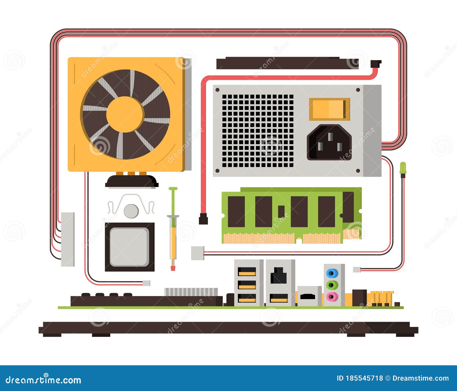 Flat Computer Hardware Components Isolated Stock Vector - Illustration ...