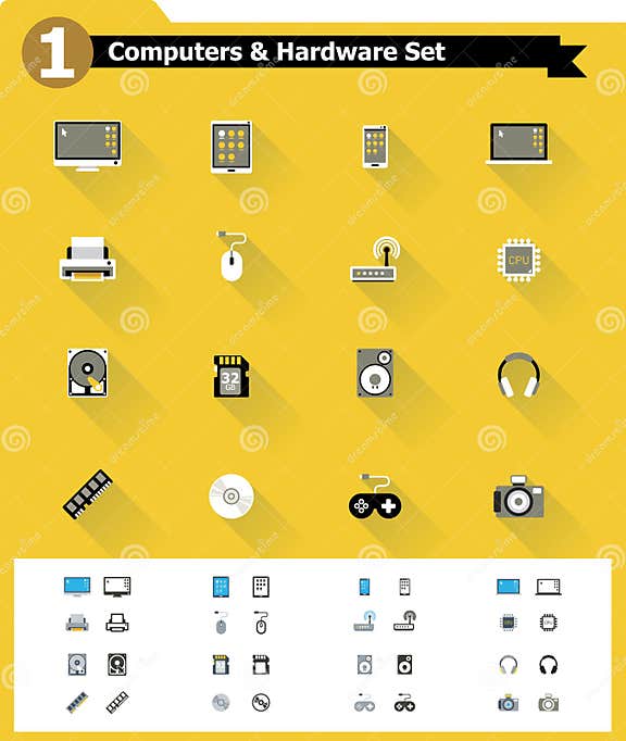 Flat Computer Hardware Icon Set Stock Vector - Illustration of modem ...