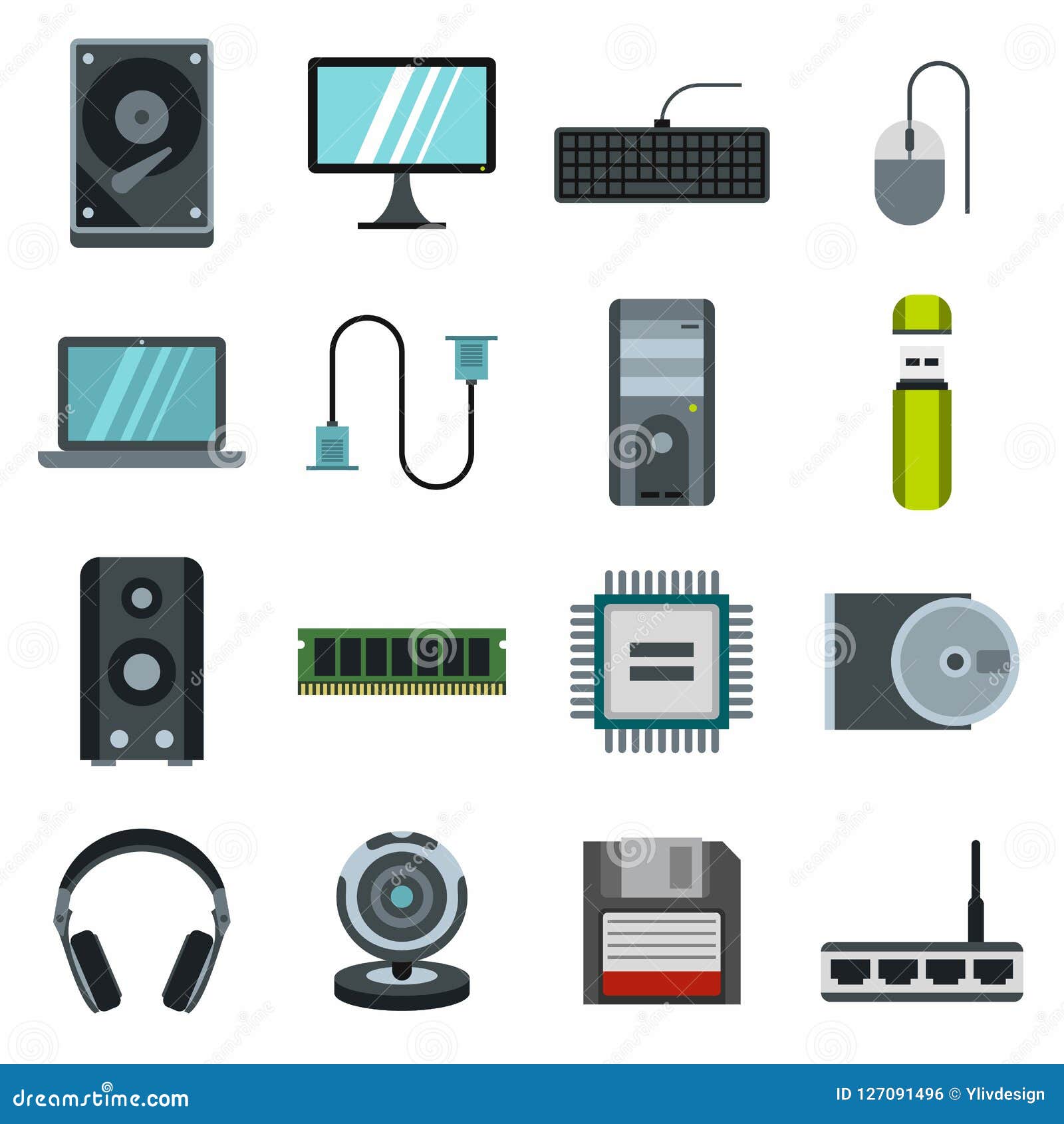Computer Icons Set, Flat Style Stock Illustration - Illustration of ...