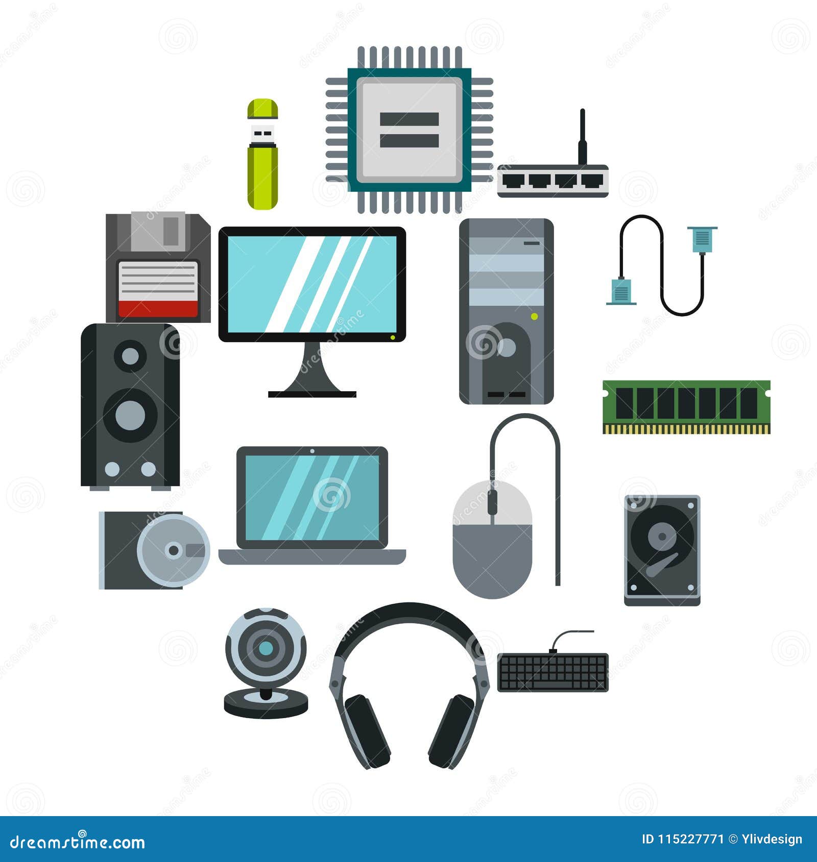 Computer Icons Set, Flat Style Stock Vector - Illustration of smart ...