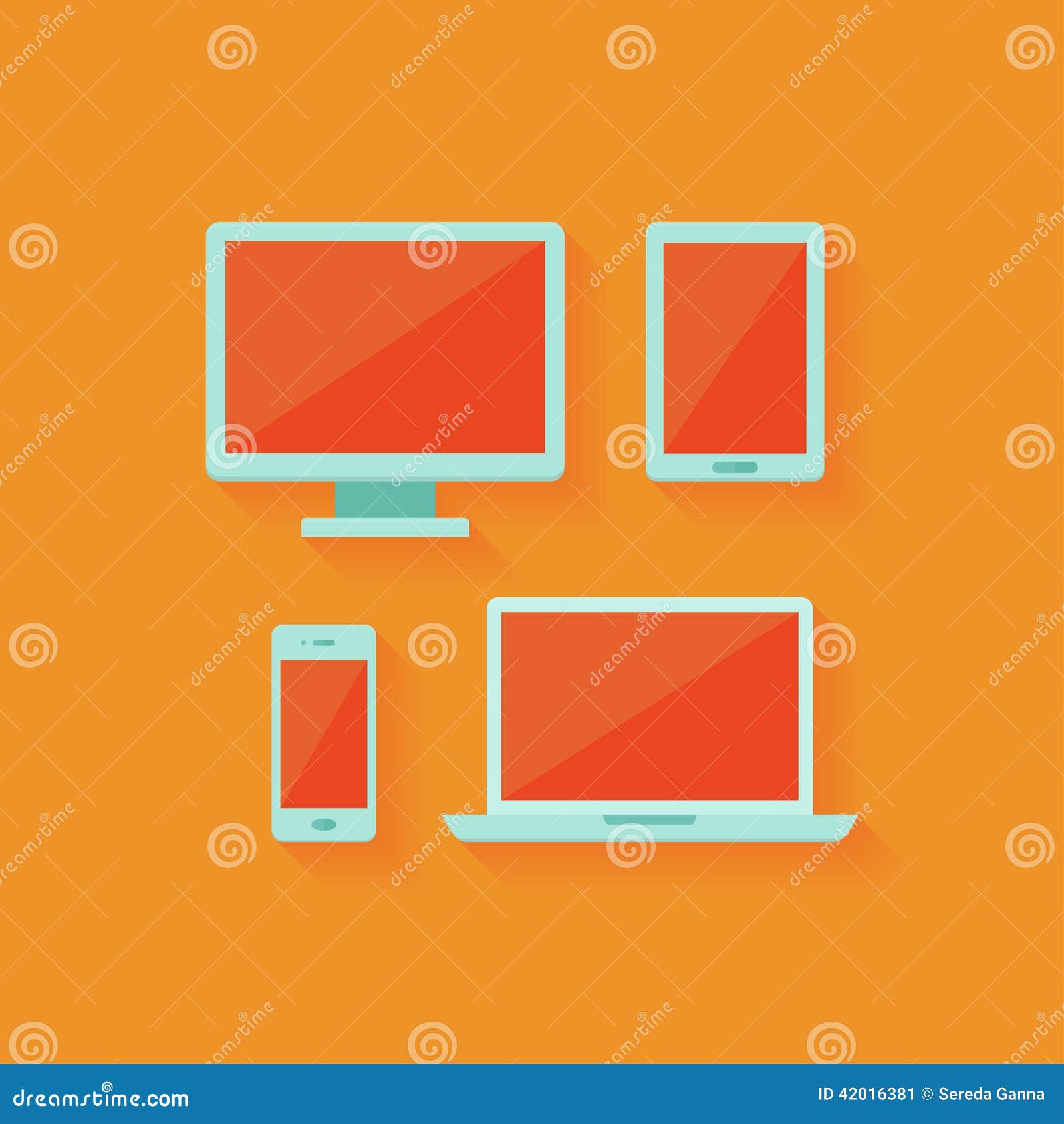 Flat Computer and Mobile Devices Set Over Orange Stock Vector ...