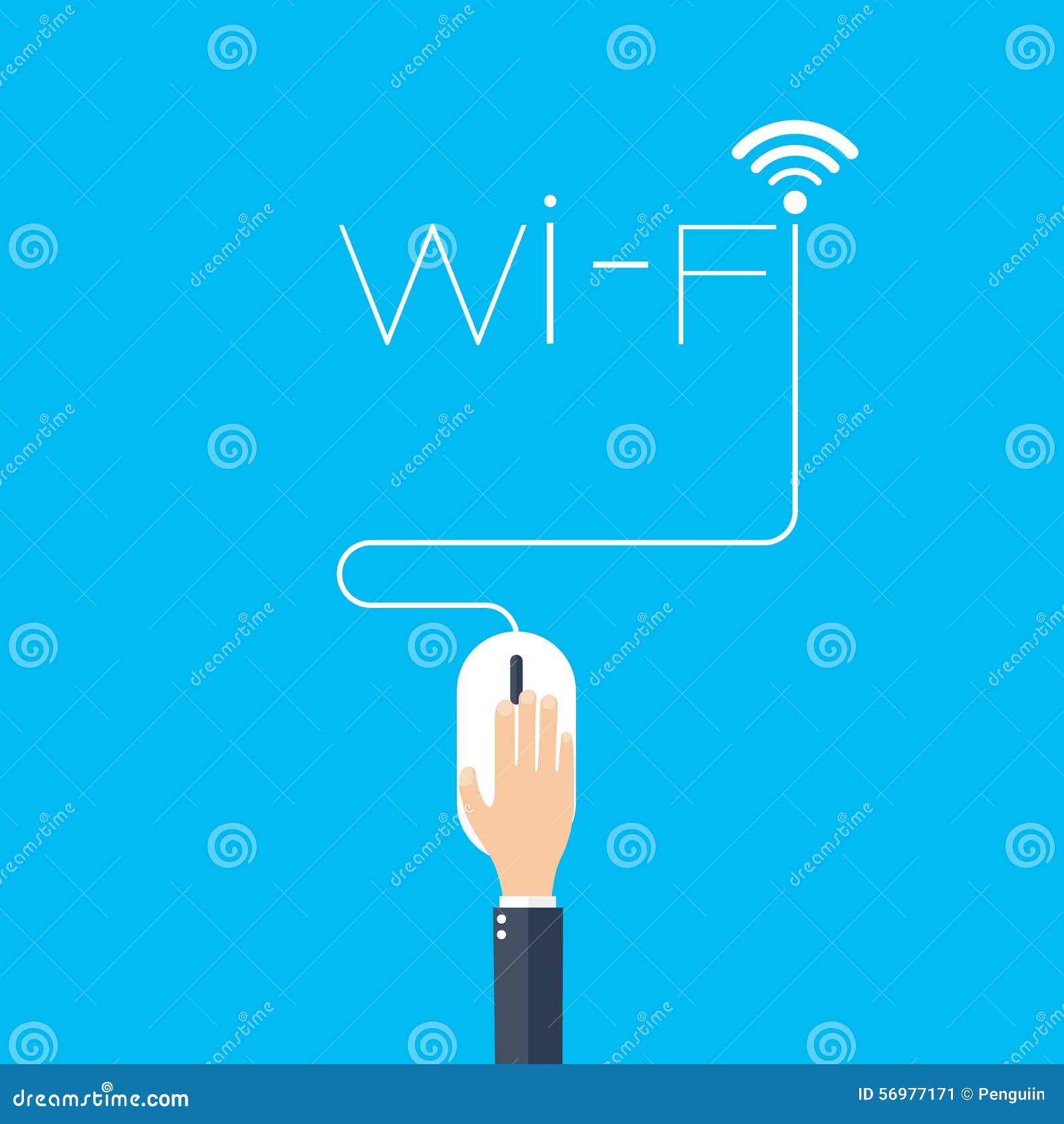 Flat Computer Mouse Icon. Wifi Concept Background. Cartoon Vector ...