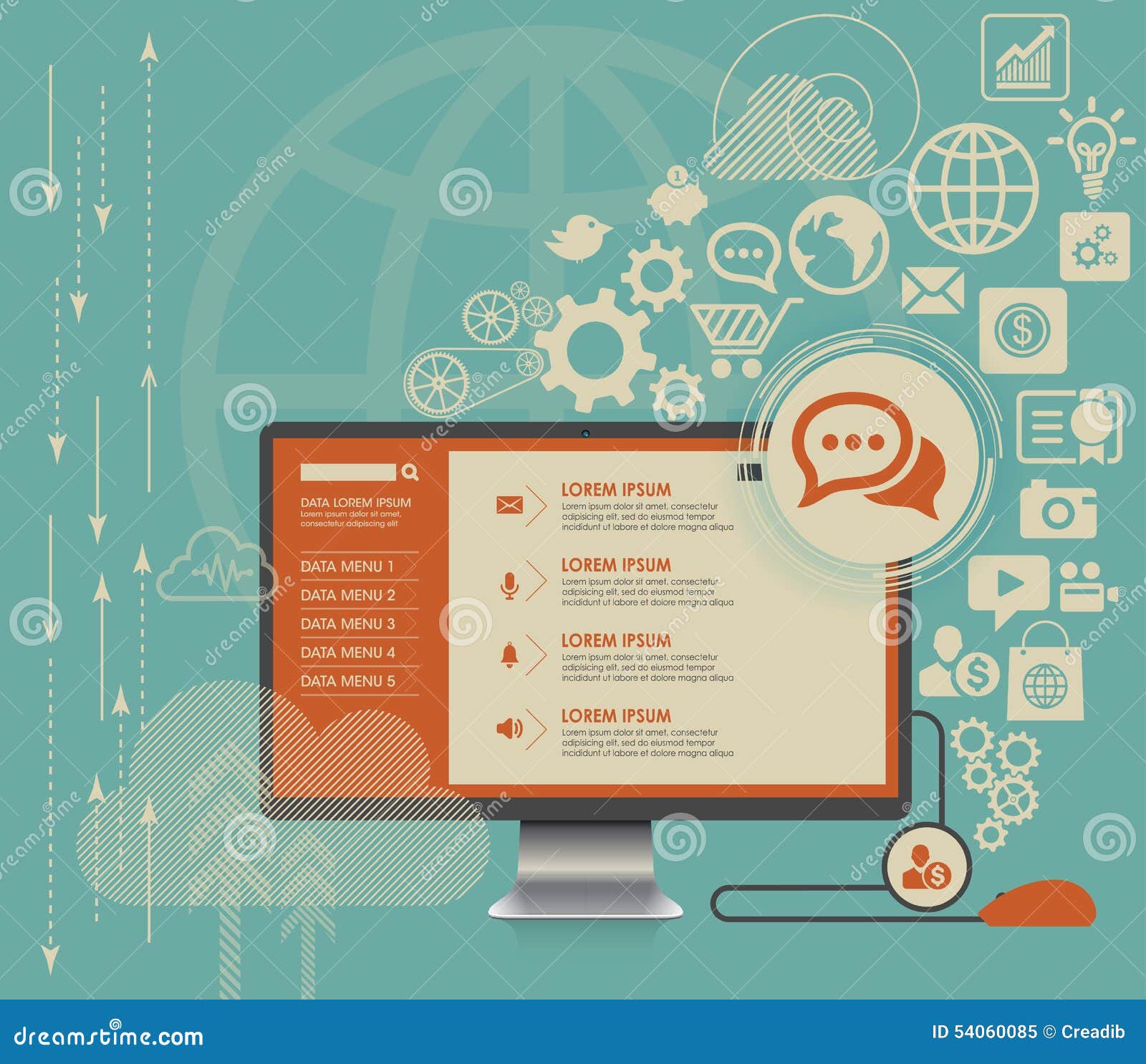 Flat Computing Background with Social Media Icons Stock Vector ...