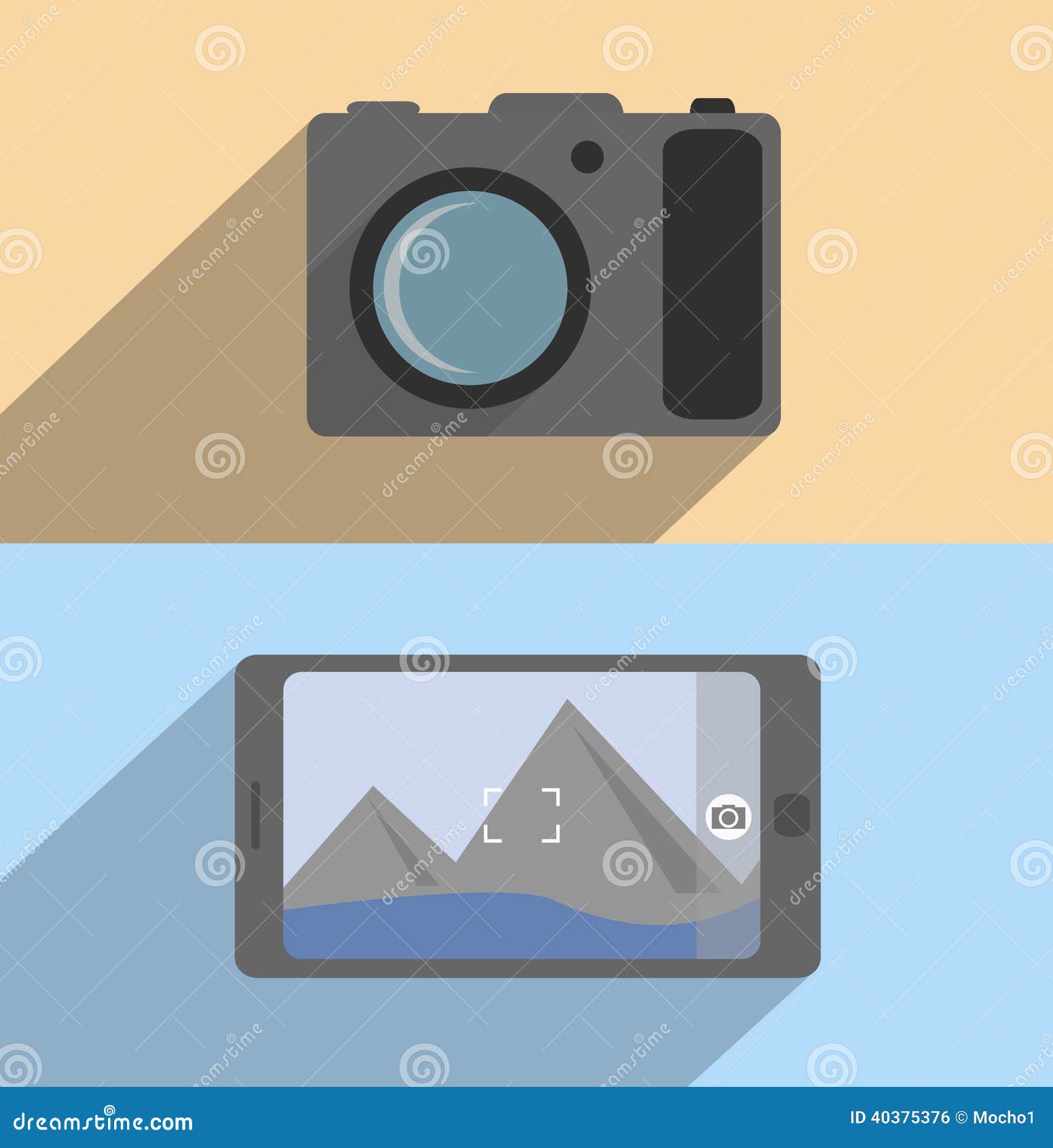 Flat Concept Camera and Mobile Phone. Stock Vector - Illustration of ...