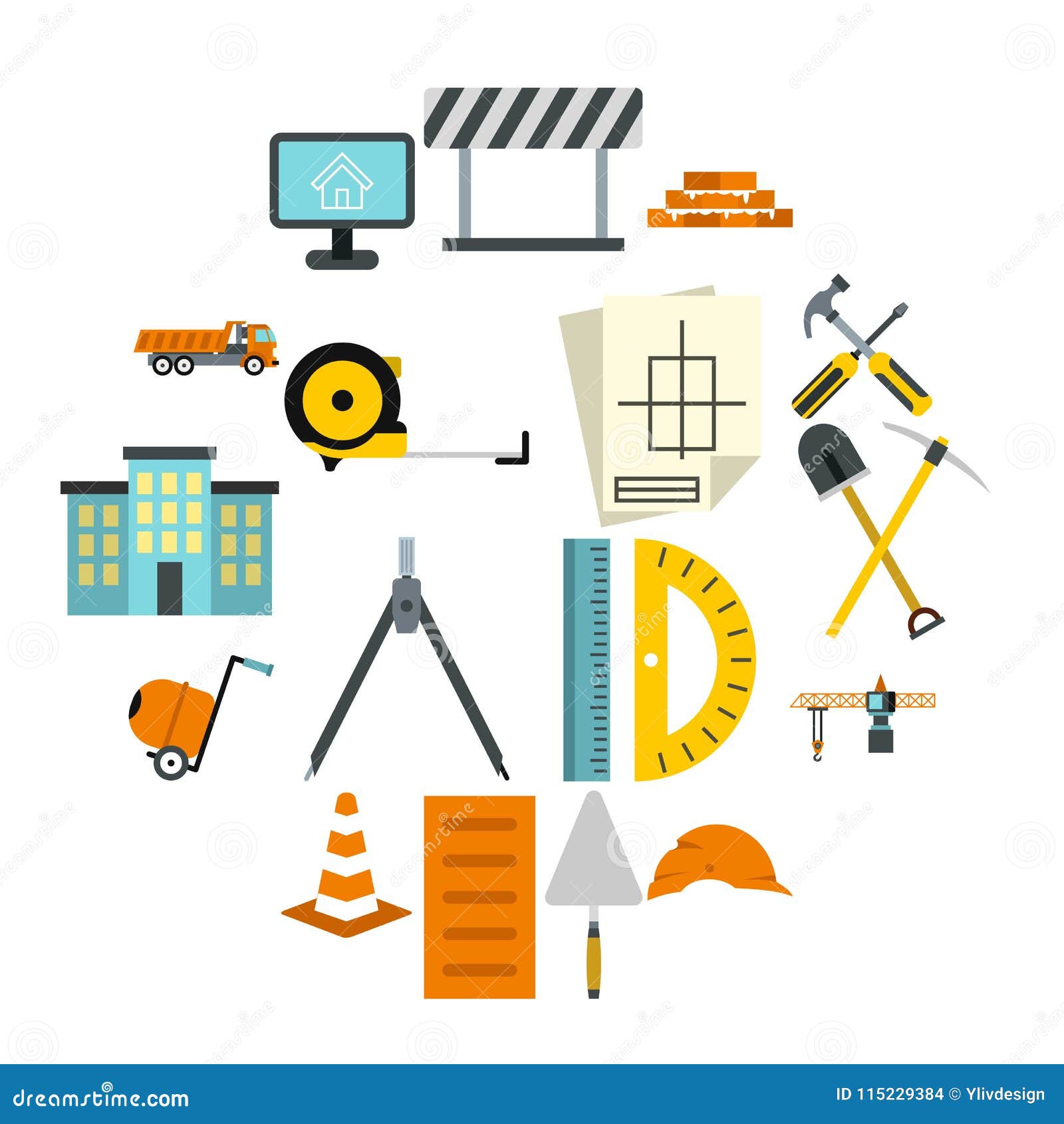 Construction Icons Set, Flat Style Stock Vector - Illustration of home ...
