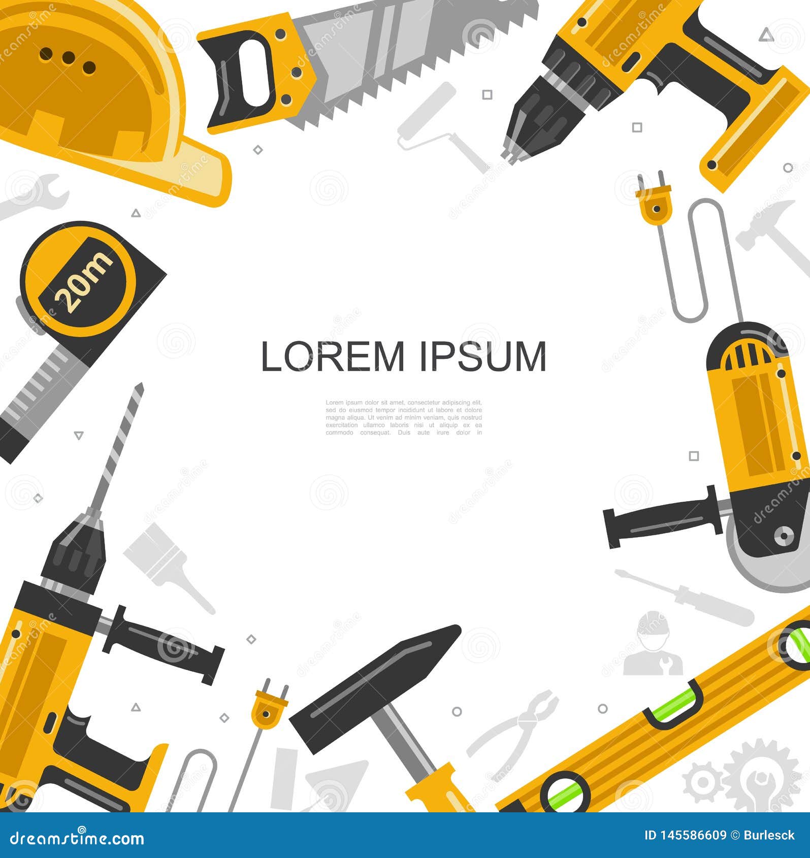 Flat Lay Of Construction Tools And Blueprints On Concrete, A Visual ...