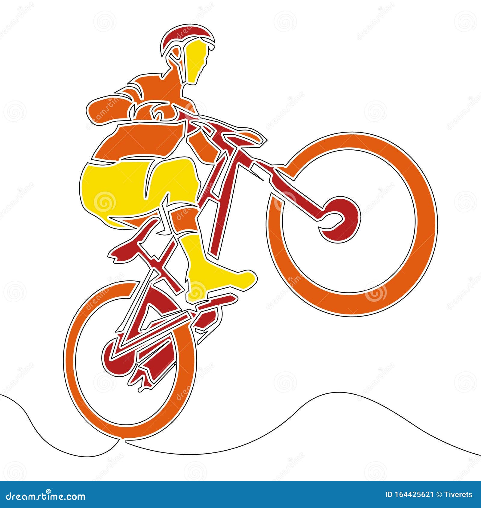 Two Cyclists, Line Art Stylized Cartoon. Vector Illustration ...