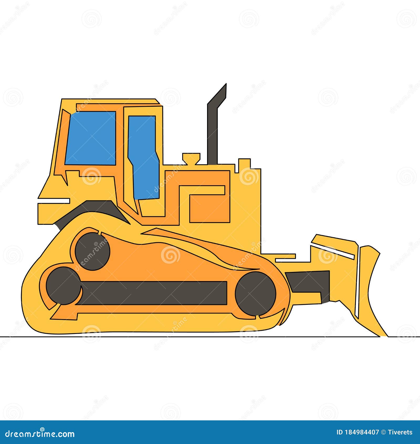 Flat Continuous Line Art Construction Bulldozer Stock Vector ...