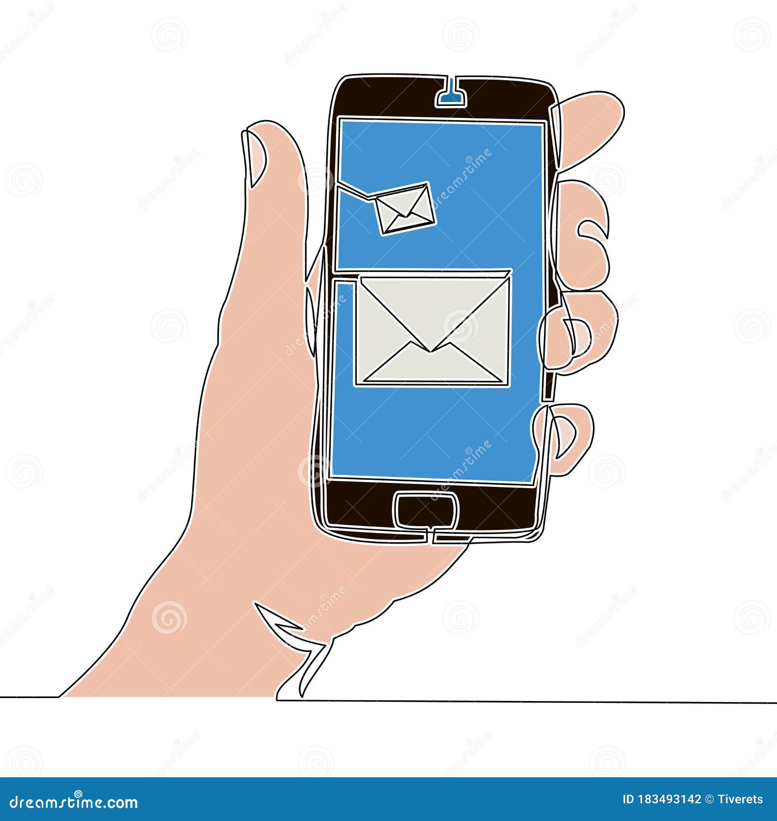 Flat Continuous Line Smartphone with New Message Stock Vector ...