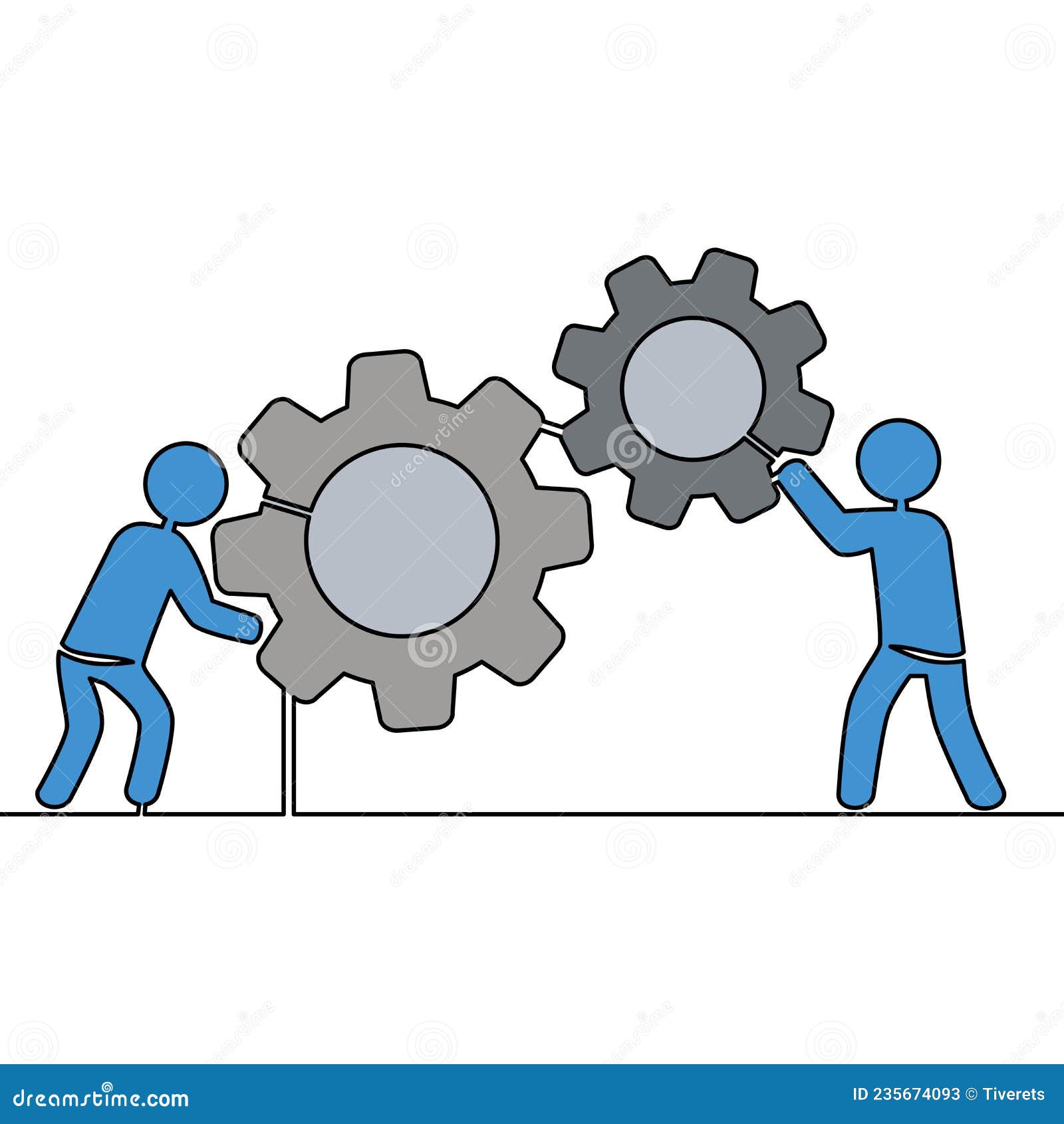 Flat Continuous Line Teamwork Workforce Concept Stock Vector ...