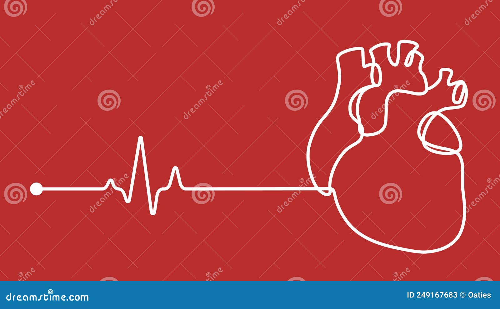 Flat Contour Drawing Heart Rate Pulse Icon in Red Vector Background ...