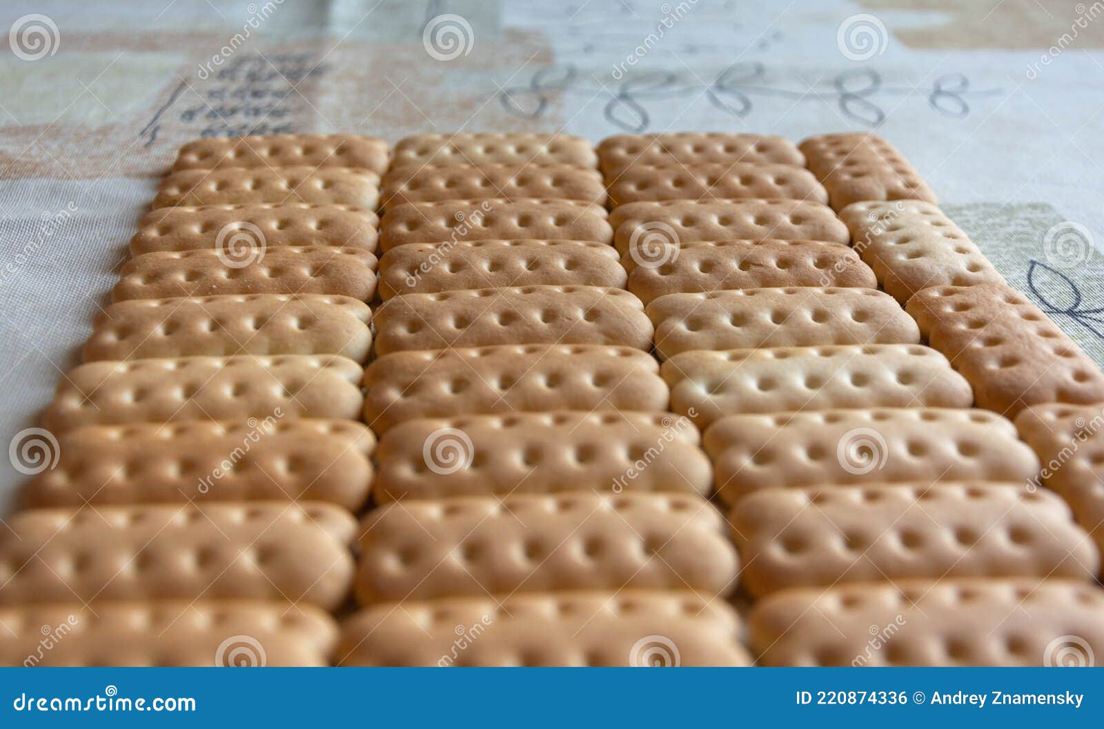 Flat Cookies Laid Out in Rows on the Table, Close-up.Background ...