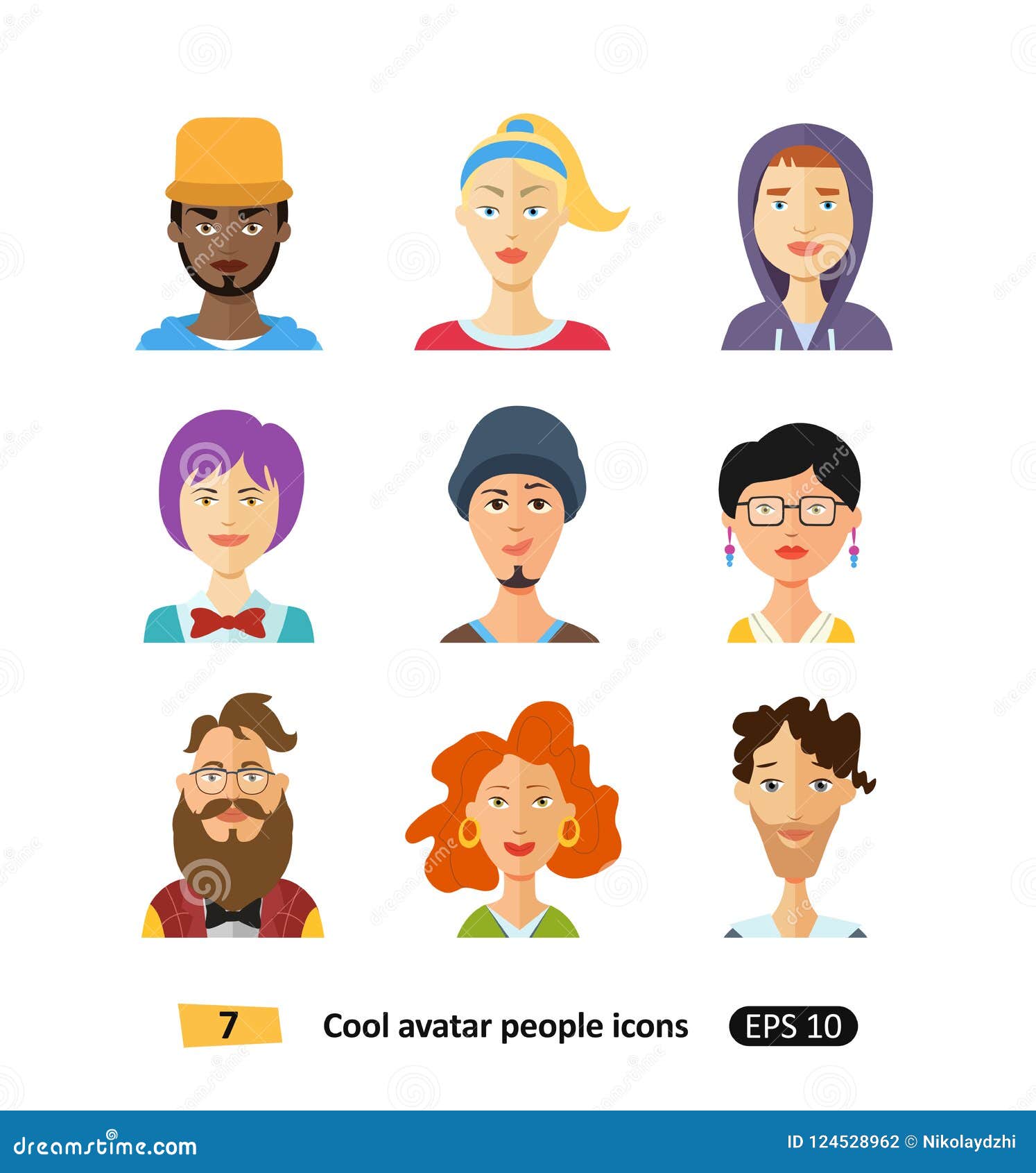 Flat Cool Avatars People Set for Social Networks, Mobile Application or ...