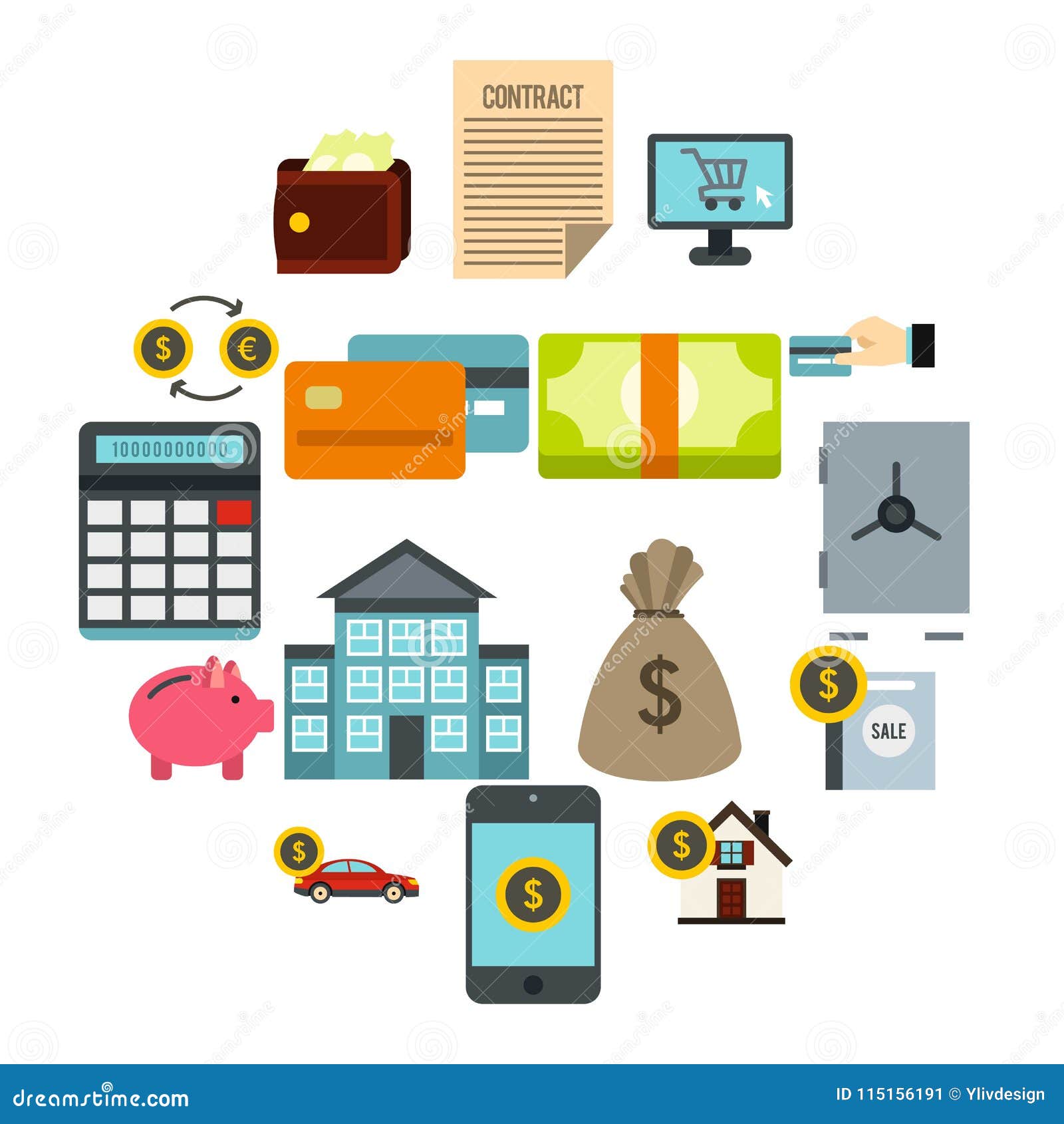 Credit Icons Set, Flat Style Stock Vector - Illustration of concept ...