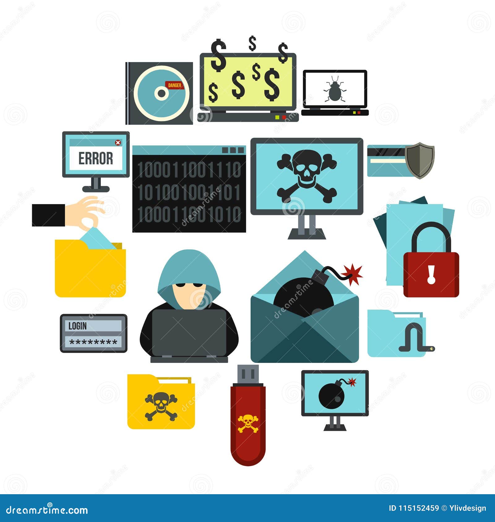 Criminal Activity Icons Set, Flat Style Stock Vector - Illustration of ...