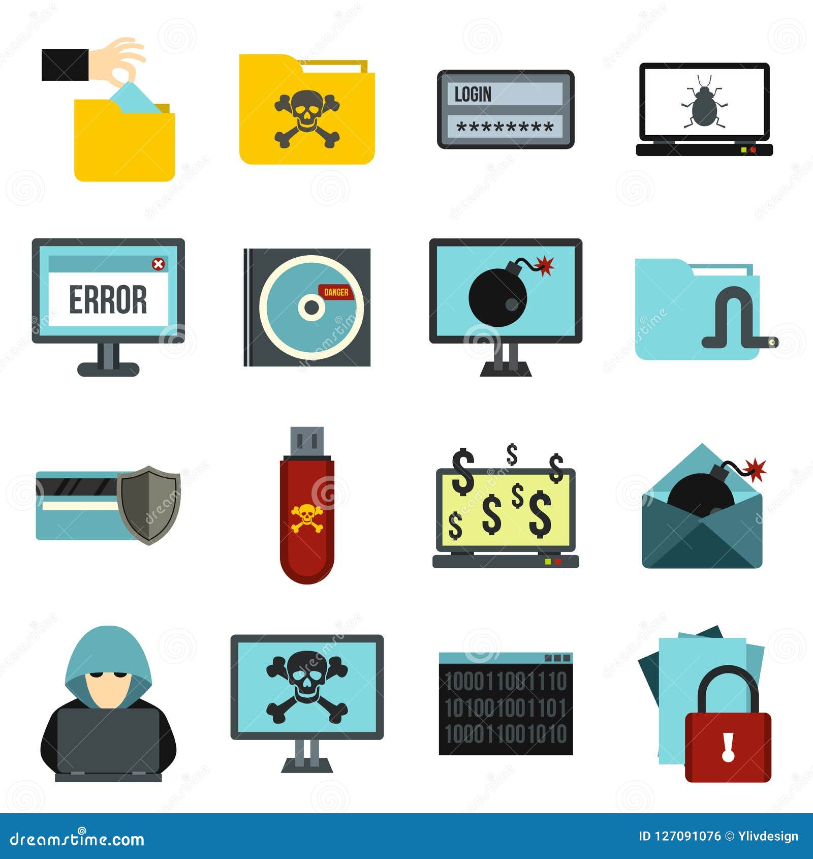 Criminal Activity Icons Set, Flat Style Stock Illustration ...