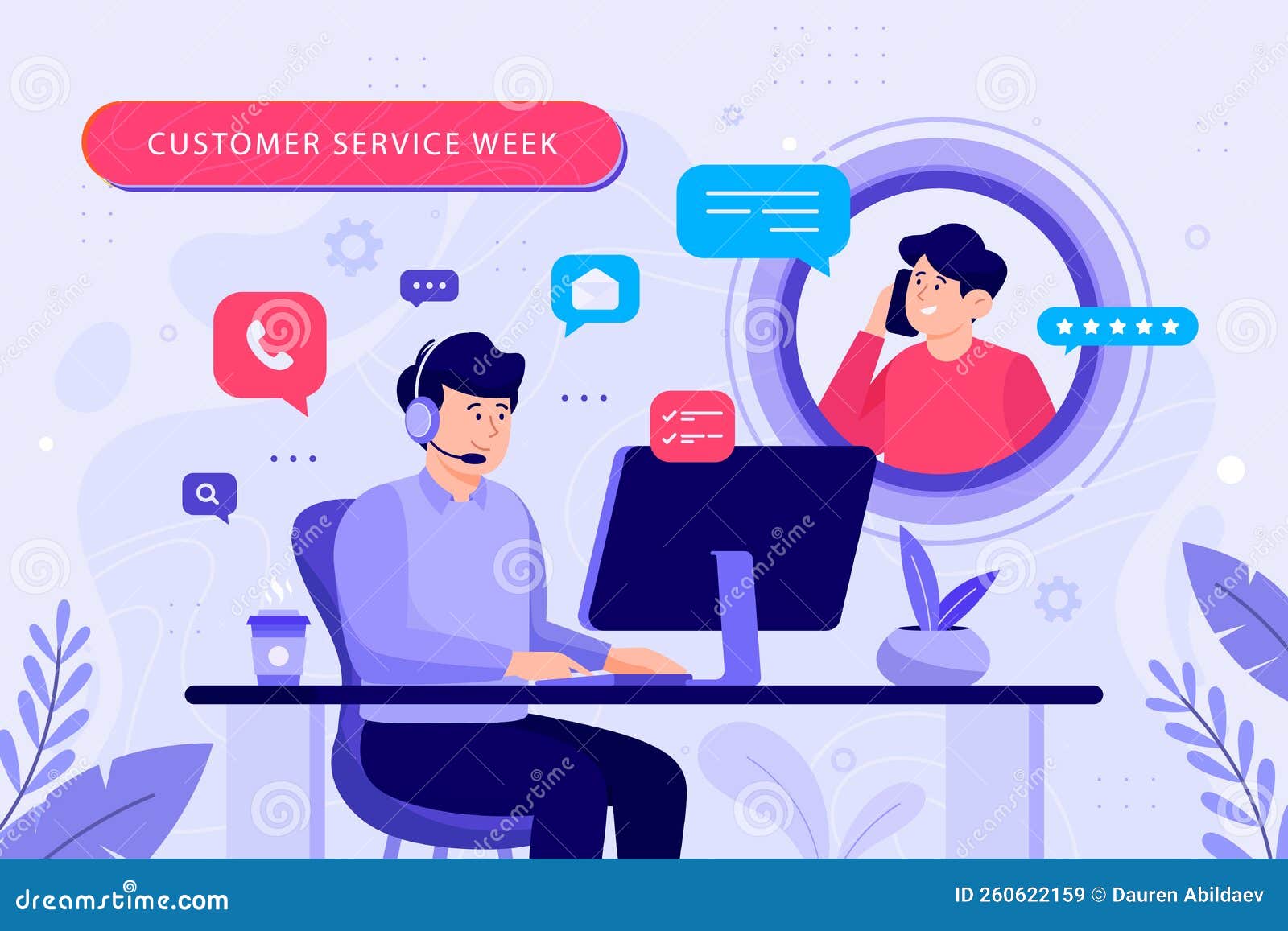Flat Customer Service Week Vector Illustration. Stock Illustration ...