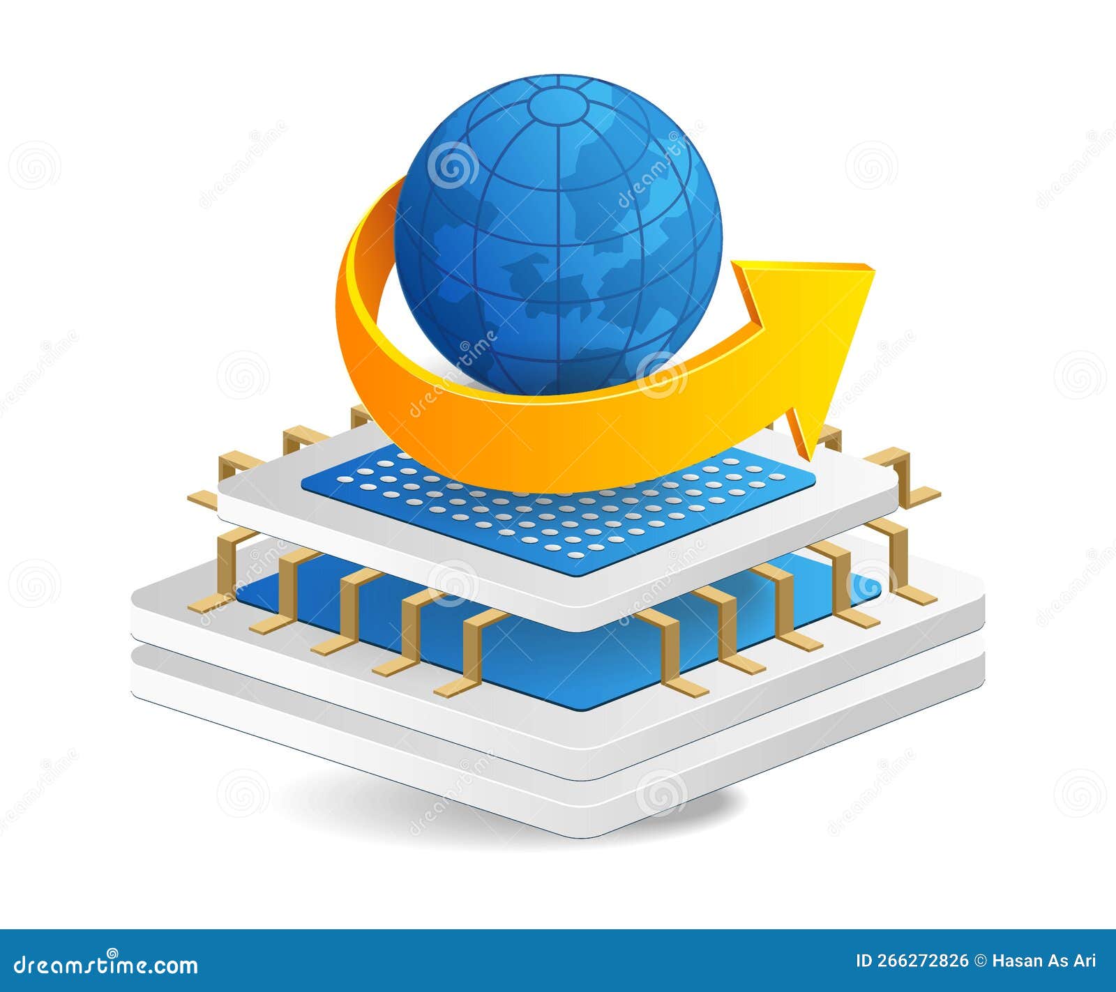 3d Concept Isometric Illustration Of Earth Rotating On High Tech Chip ...