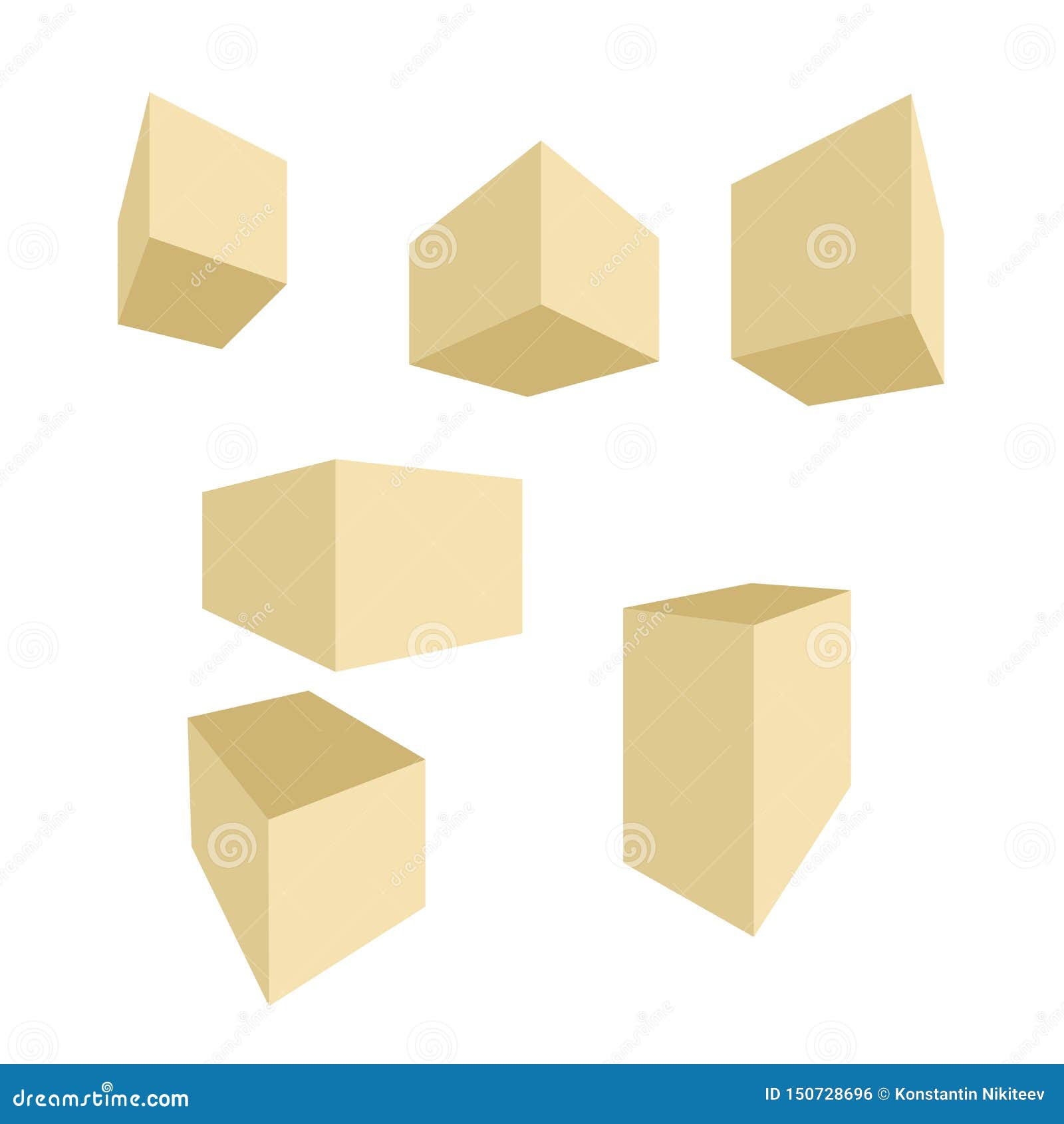 Flat 3d Cubes and Parallelepipeds. Vector Set of Geometric Objects ...