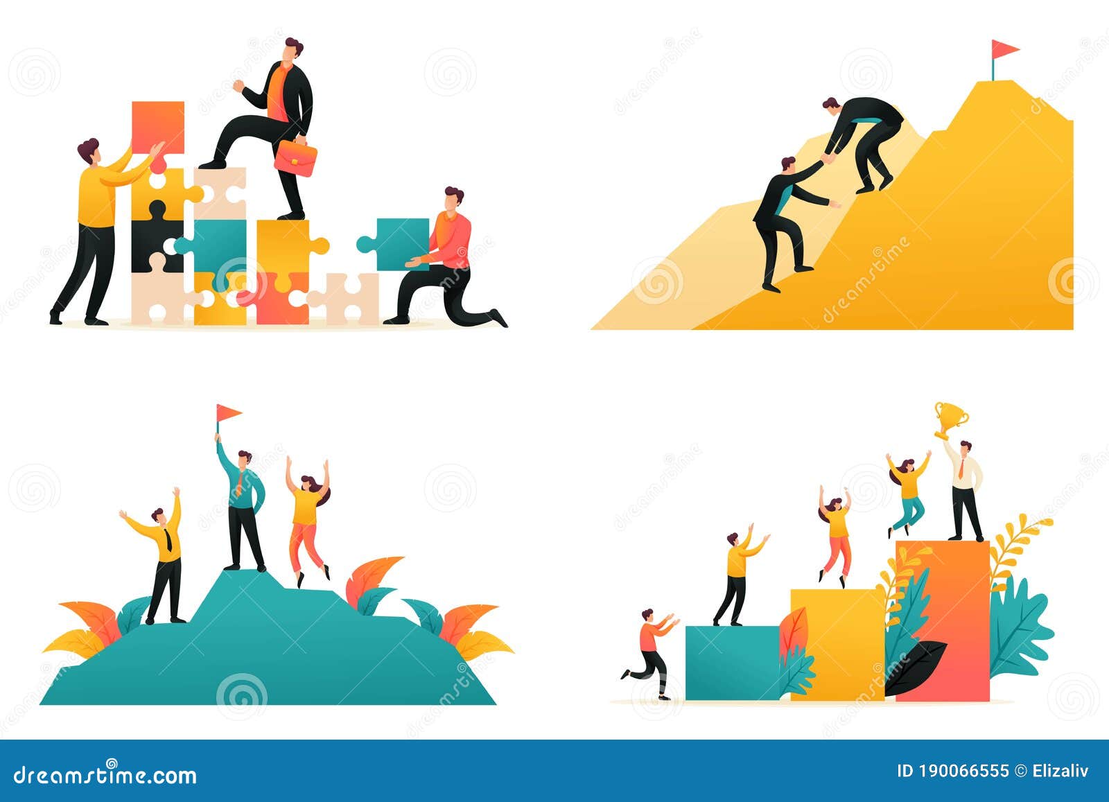 Flat 2D Illustration on the Topic of Achieving Success As a Team, the ...