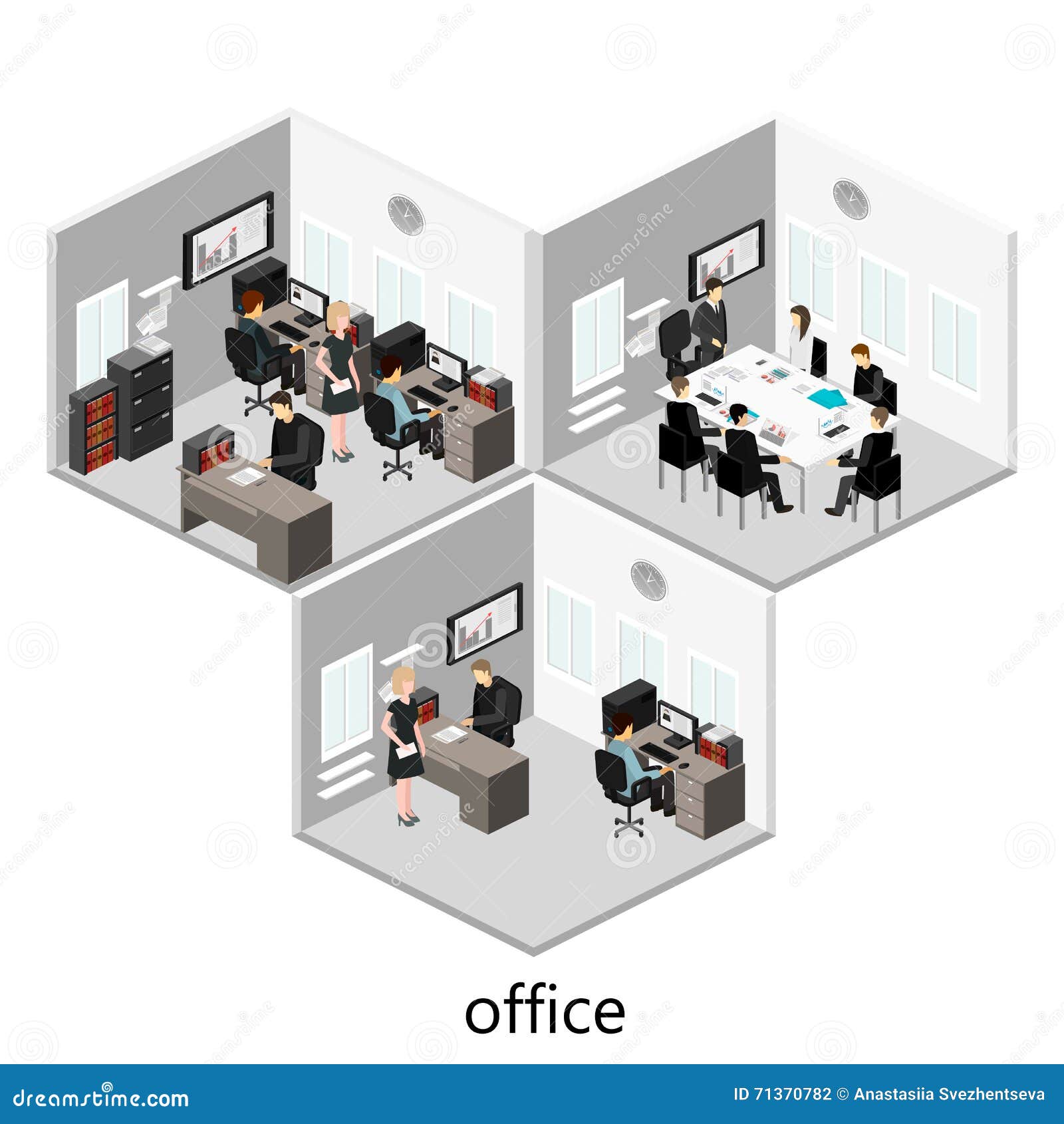 Flat 3d Isometric Abstract Office Floor Interior Departments Concept ...