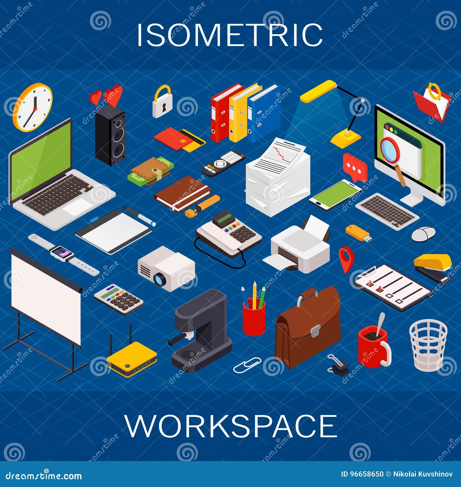 Flat 3d Isometric Computerized Technology Workspace Infographic Concept Stock Vector ...