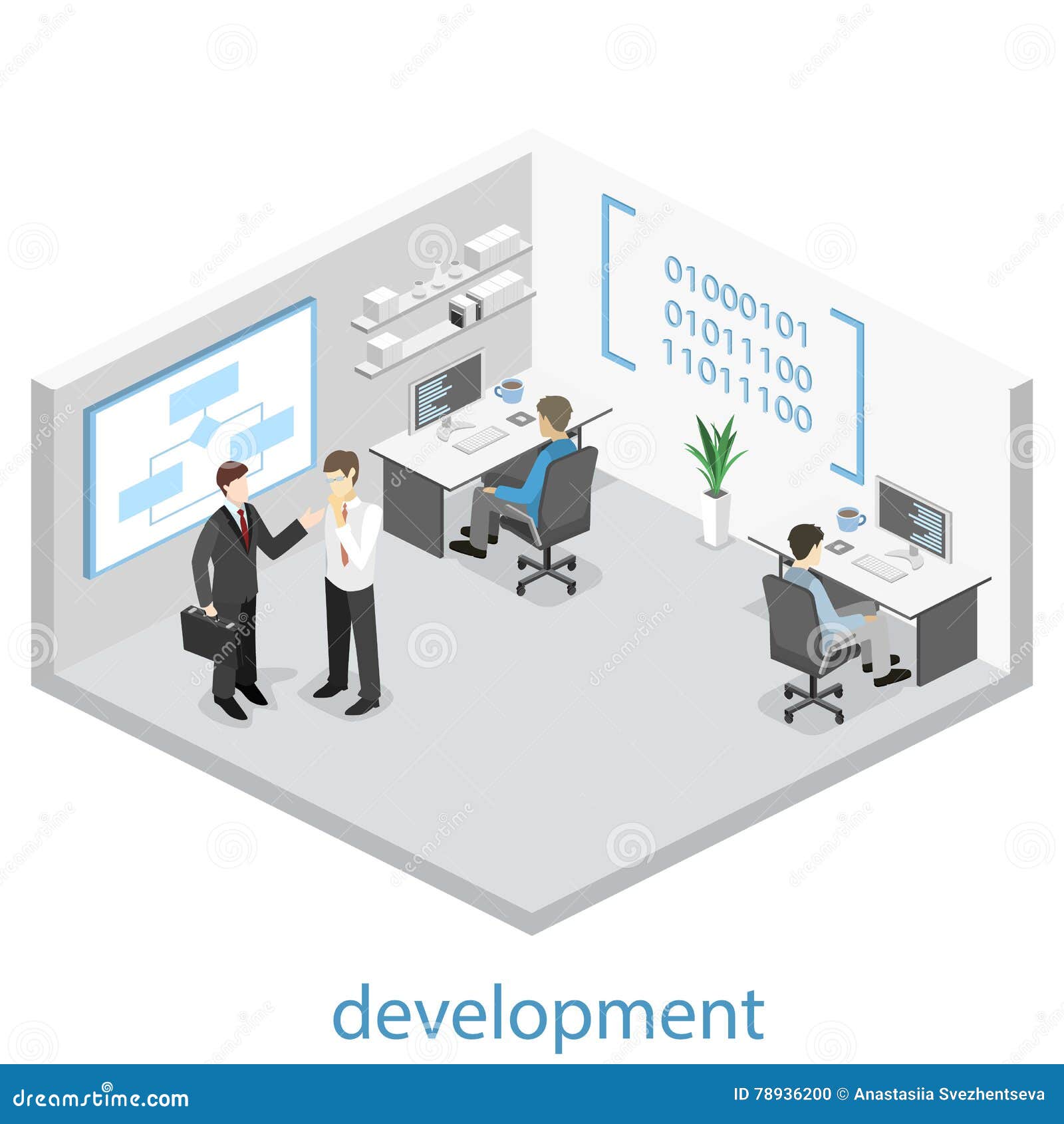 Flat 3D Isometric Concept Illustration of Office Software Developer and ...