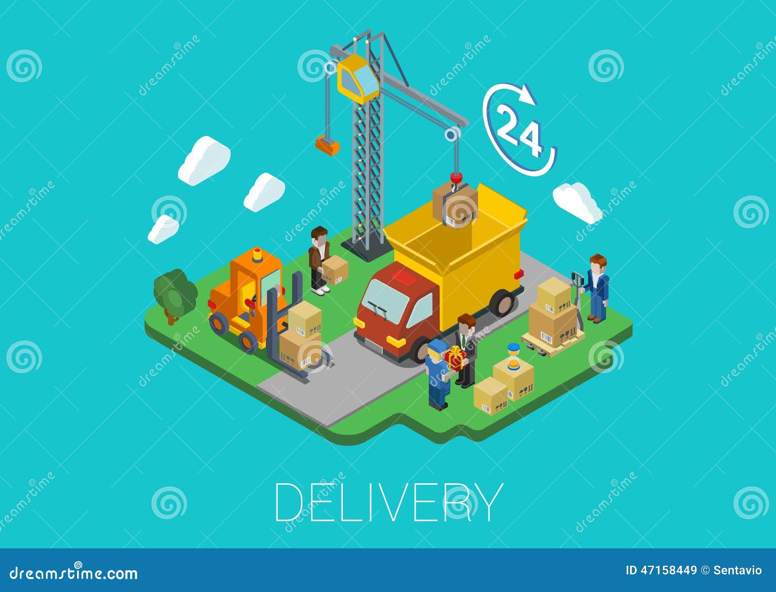 Flat 3d Isometric Delivery Van Cargo Loading Web Concept Stock Vector ...