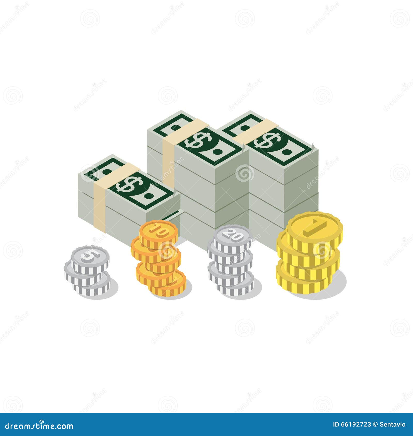 Flat 3d Isometric Dollar Heap Banknote Coin Web Infographics Stock ...