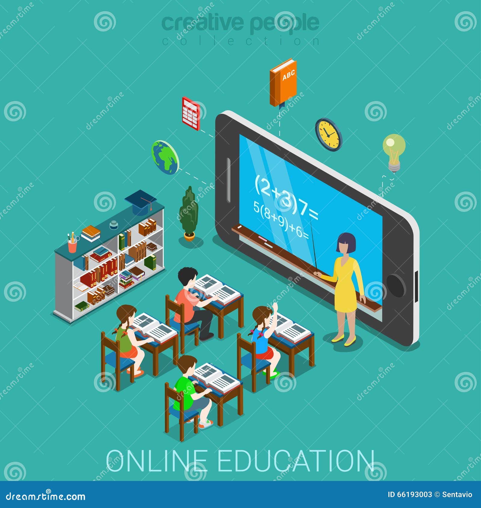 Flat 3d Isometric Education E-learning Knowledge School Vector Stock ...